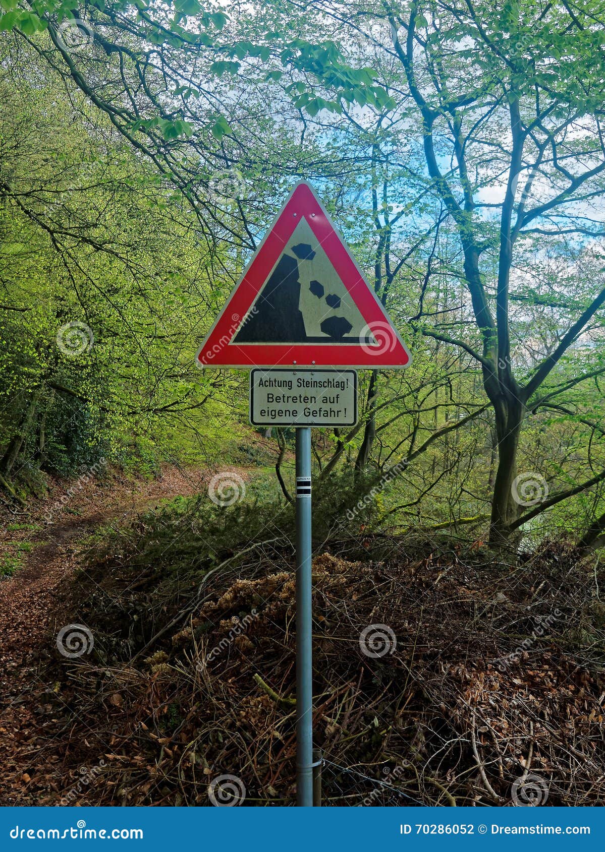 Warning Sign at a German Hiking Trail about Rock Slide Stock Photo ...