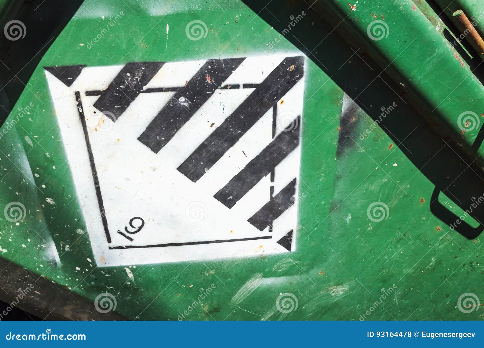 Warning Sign on Green Cargo Container Stock Photo - Image of number ...