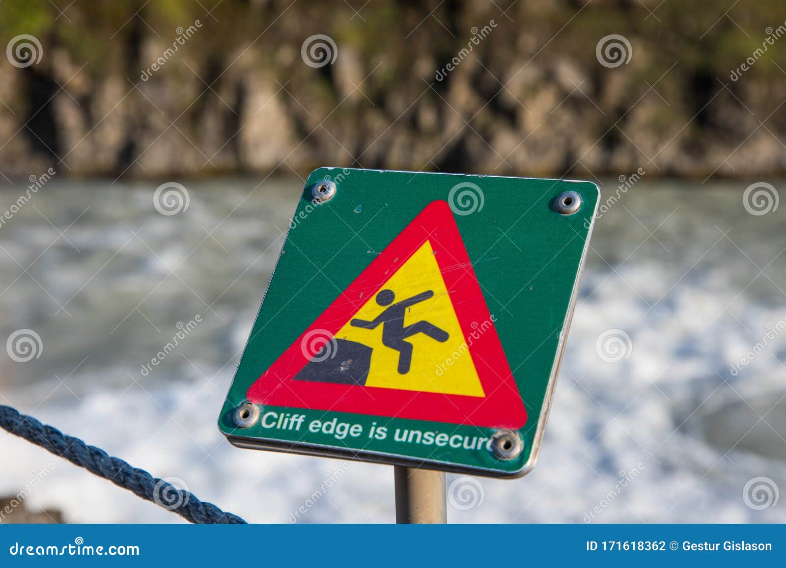Warning Sign at Gullfoss Waterfall in Iceland Stock Photo - Image of ...