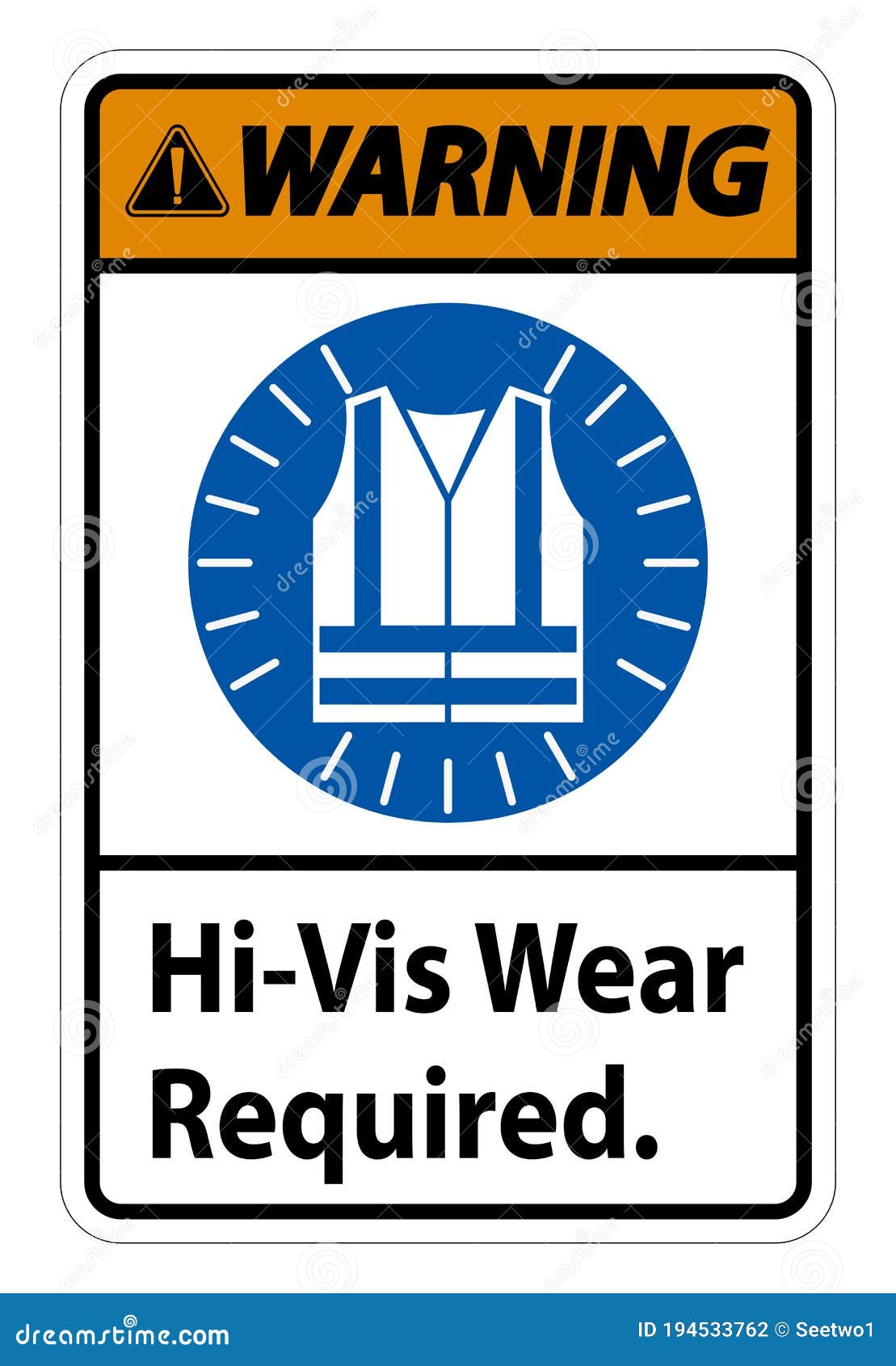 Warning Sign Hi-Vis Wear Required on White Background Stock Vector ...