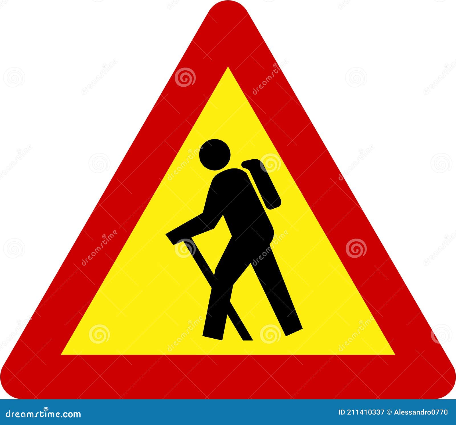 Warning sign with hiker stock illustration. Illustration of backpacker ...