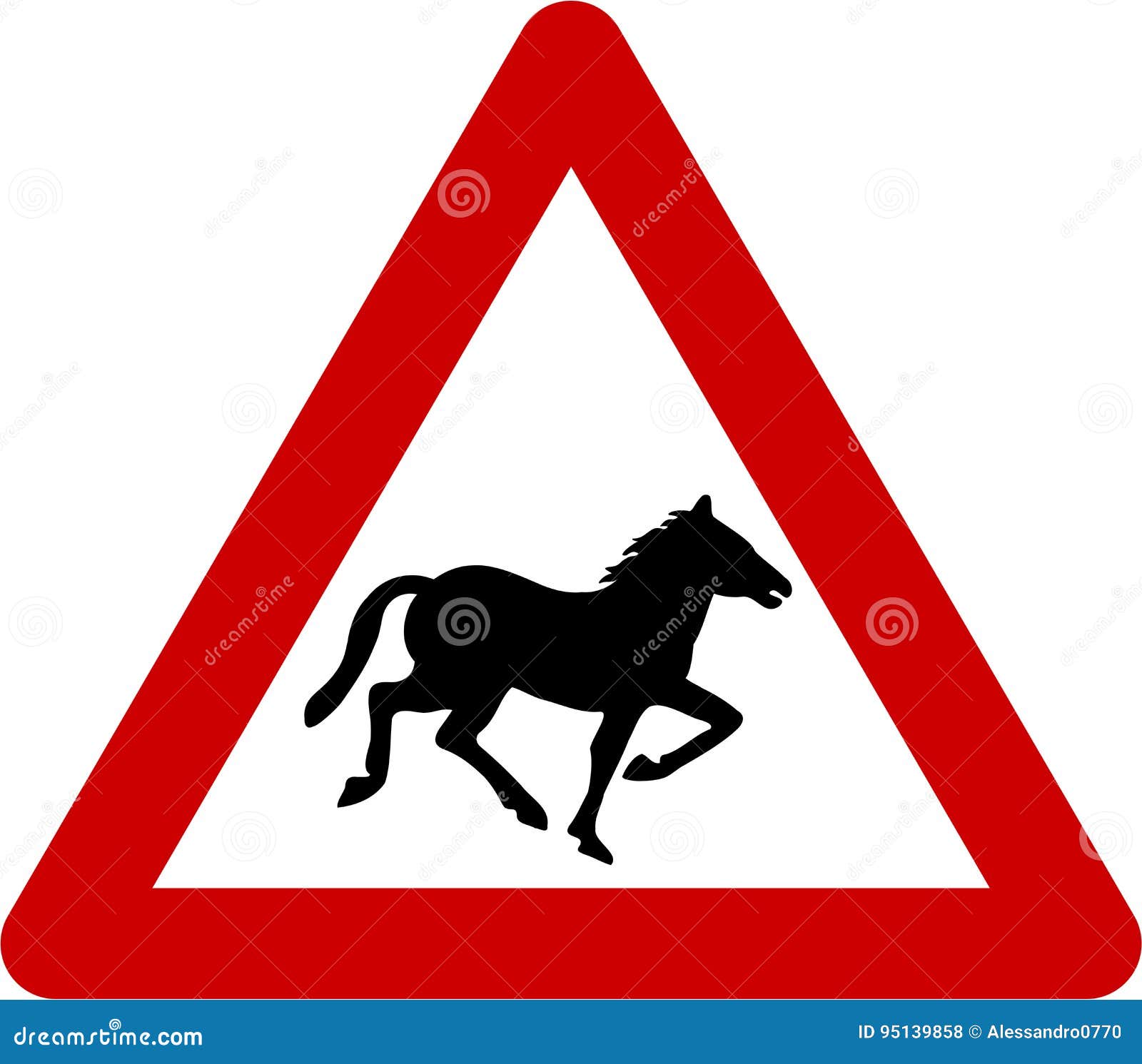 Warning Sign with Horses on Road Stock Illustration - Illustration of ...