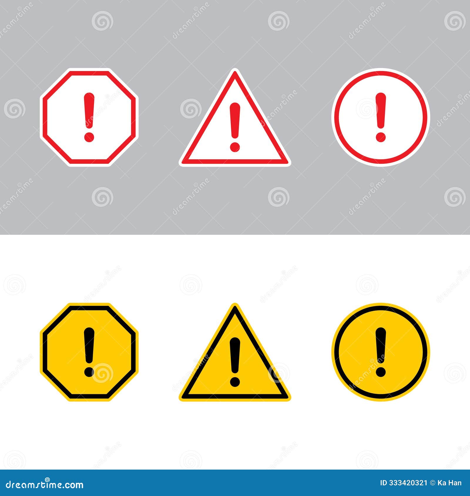 Warning Sign Icon Set in Flat Design. Danger Caution Symbol Stock ...