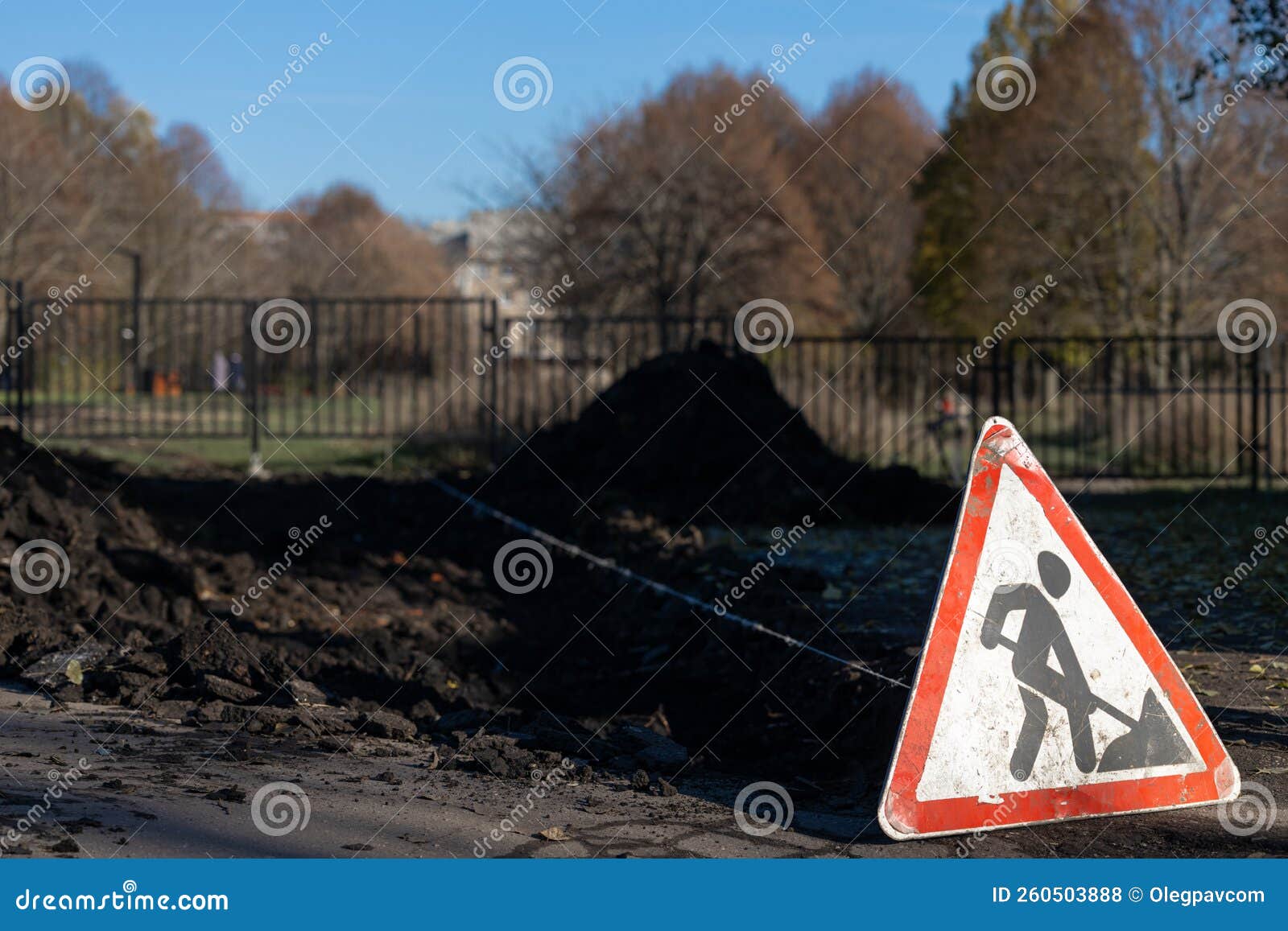 Warning Sign Indicating Earthworks On The Street Royalty-Free Stock ...
