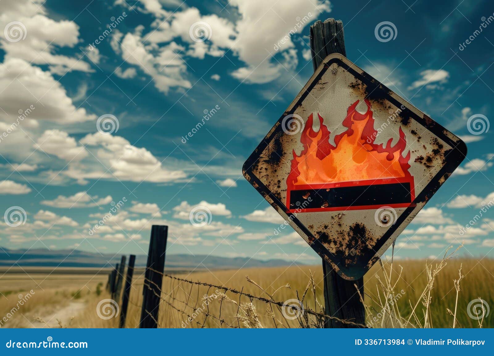 A Warning Sign Indicating Potential Danger on a Rural Fence Stock Photo ...