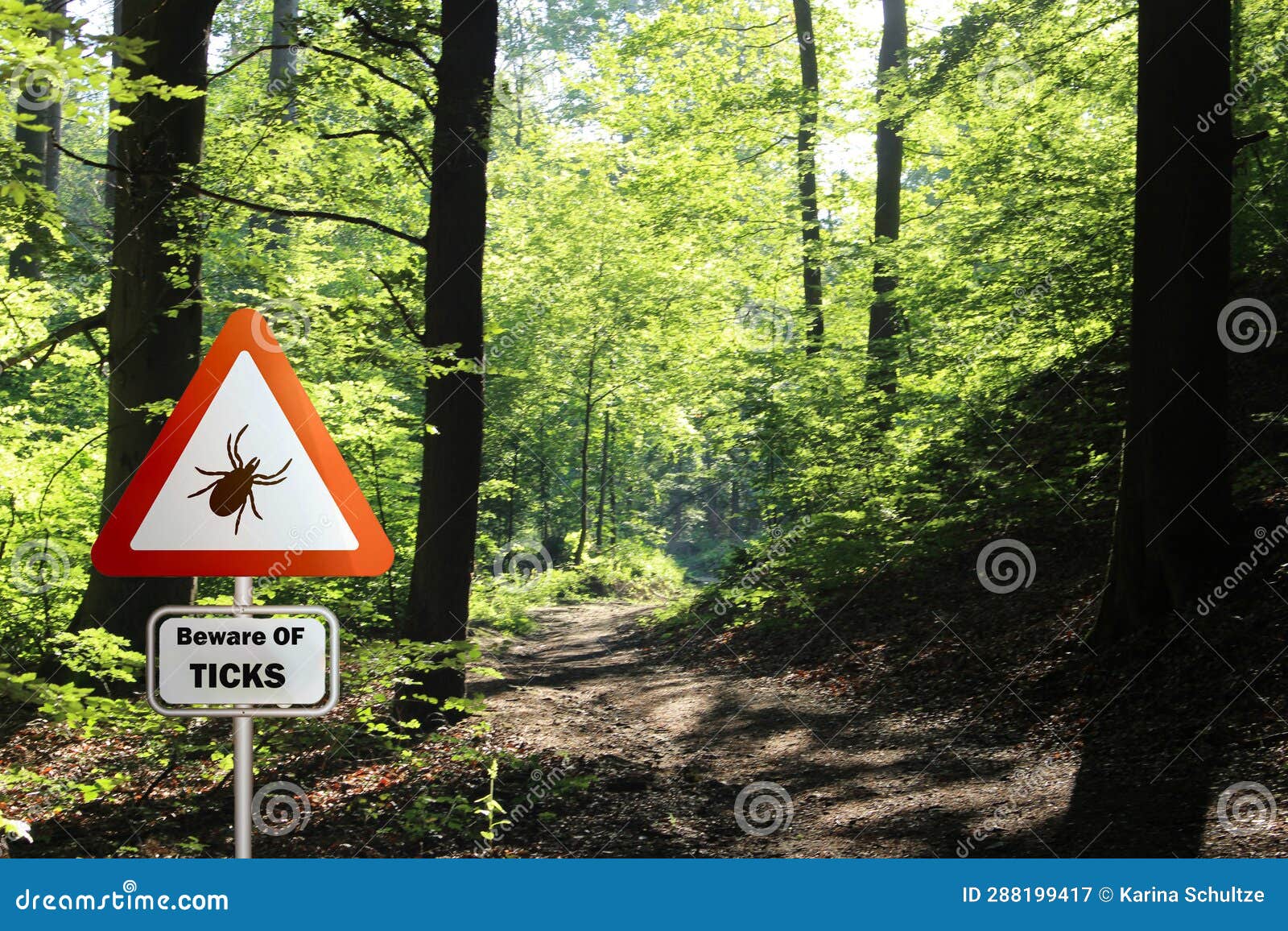 Warning Sign for Infected Ticks in a Forest. Risk of Tick and Lyme ...