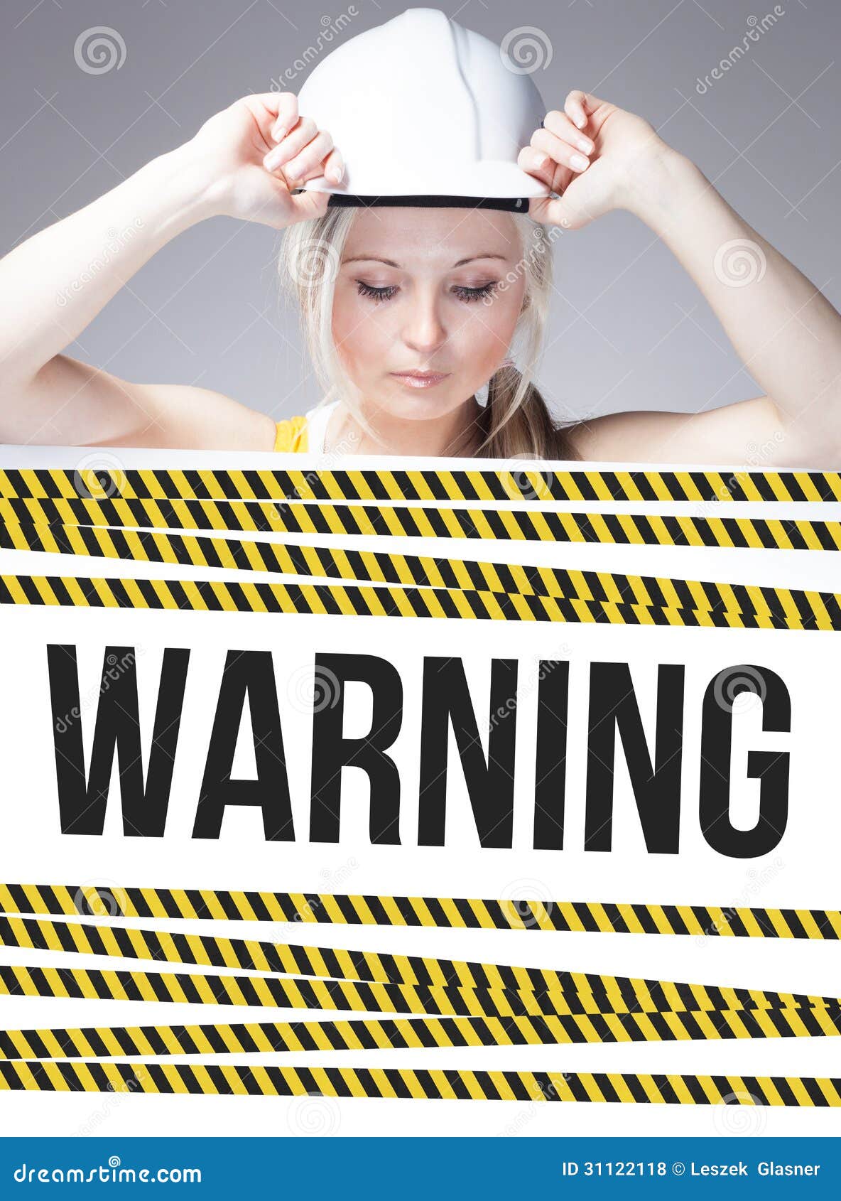 Warning Sign on Information Poster, Worker Woman Stock Illustration ...