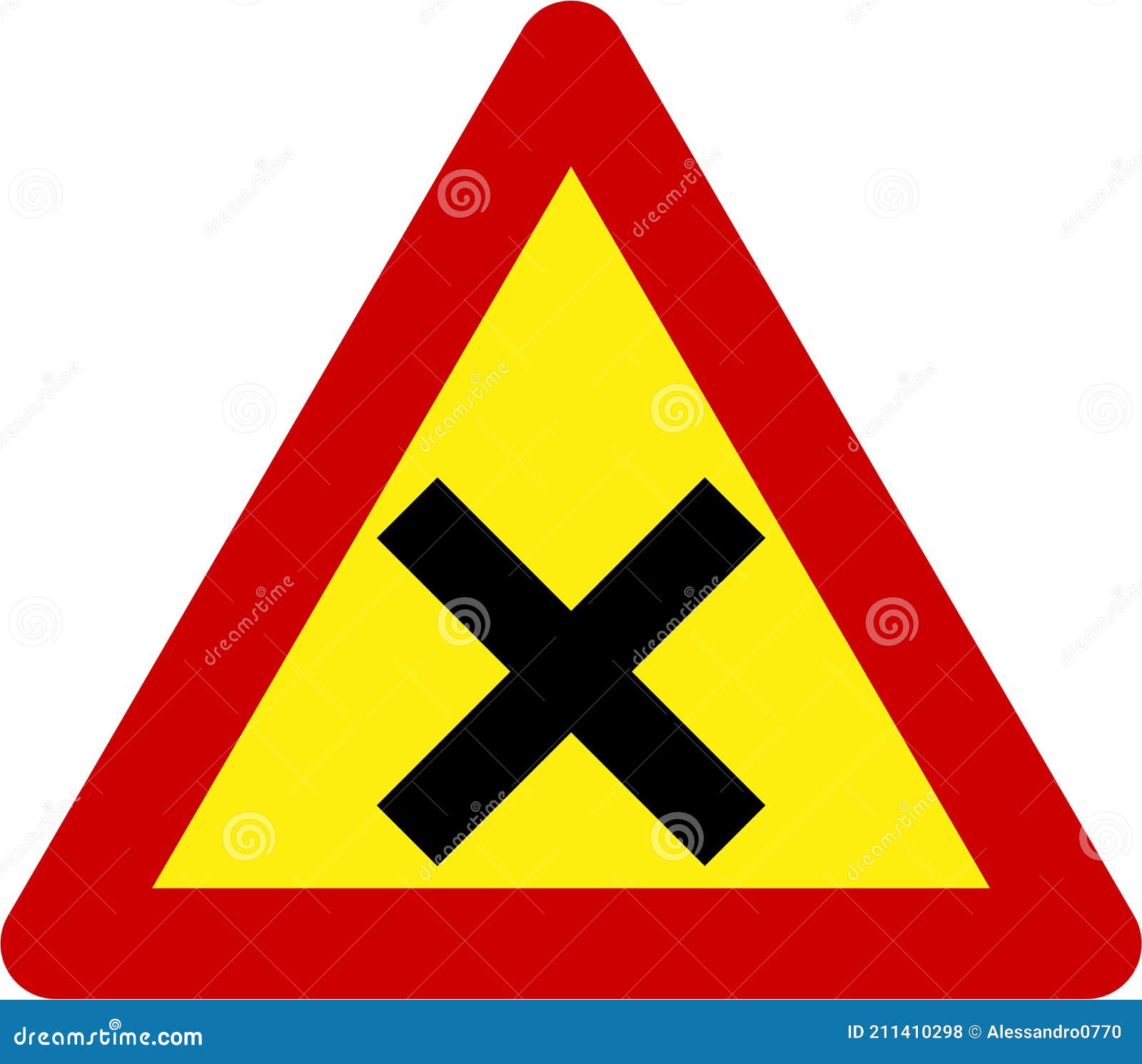 Warning Sign with Intersection Stock Illustration - Illustration of ...