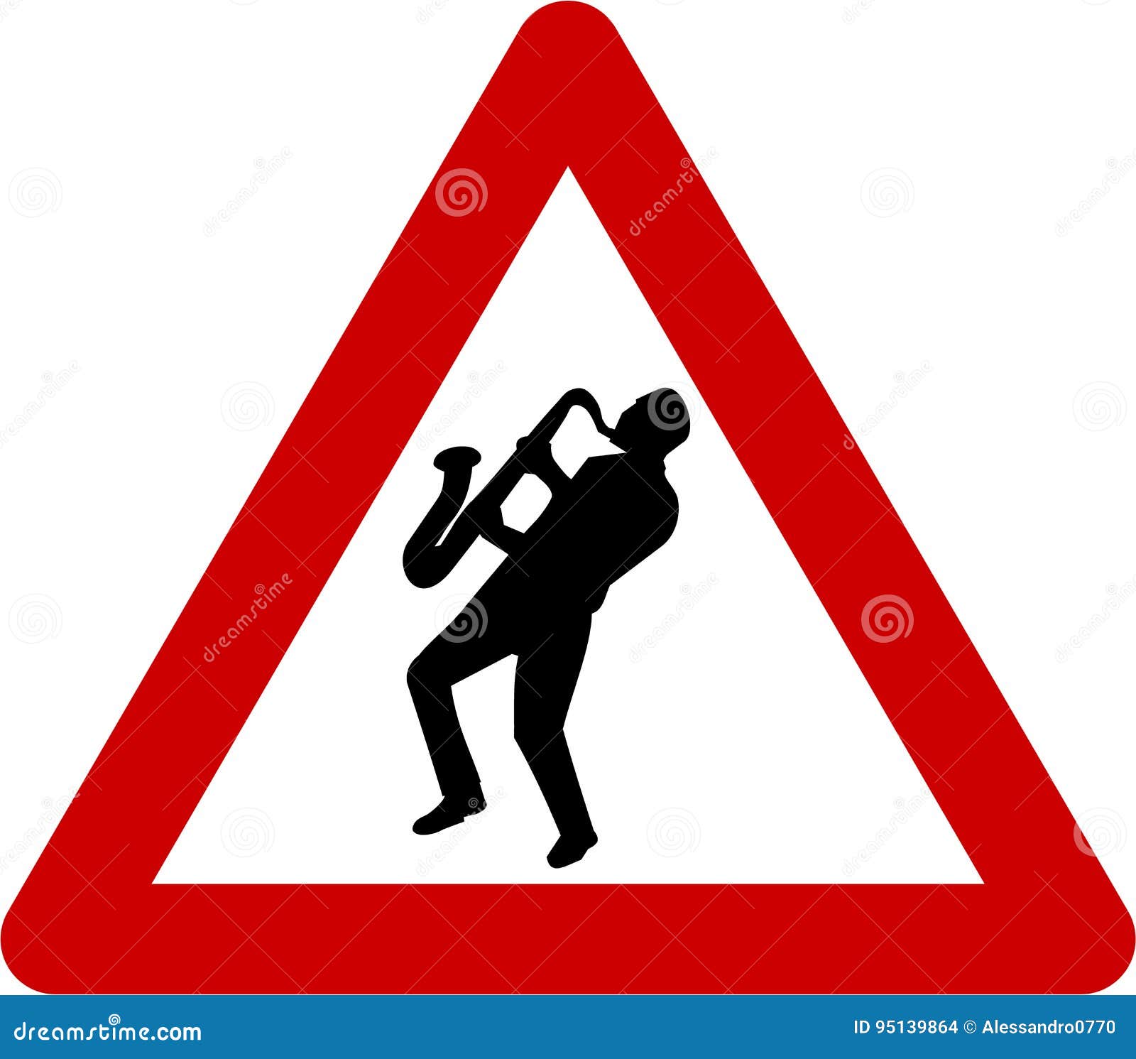 Warning Sign with Jazz Musician Stock Illustration - Illustration of ...