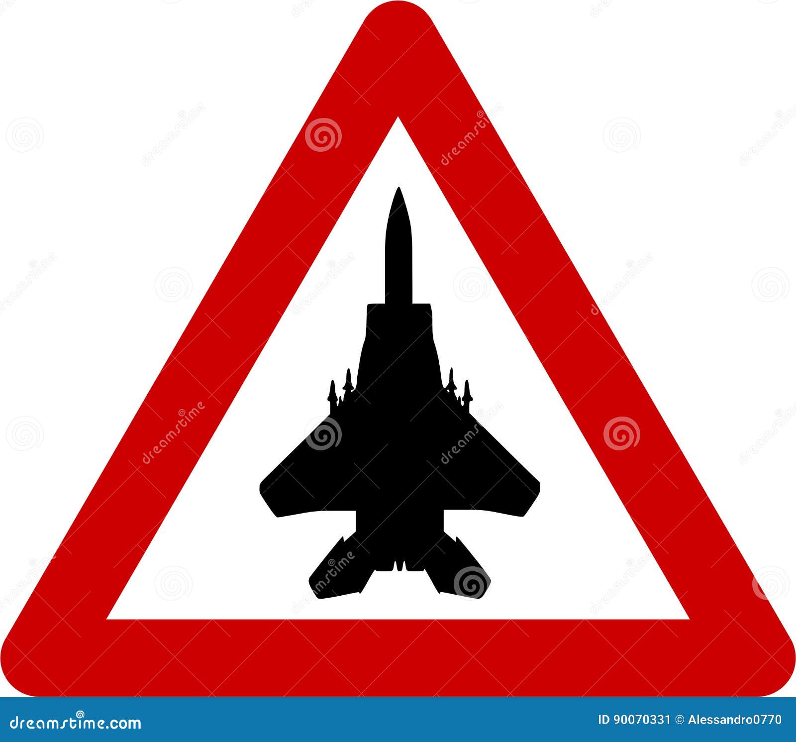 Warning sign with jet stock illustration. Illustration of road - 90070331