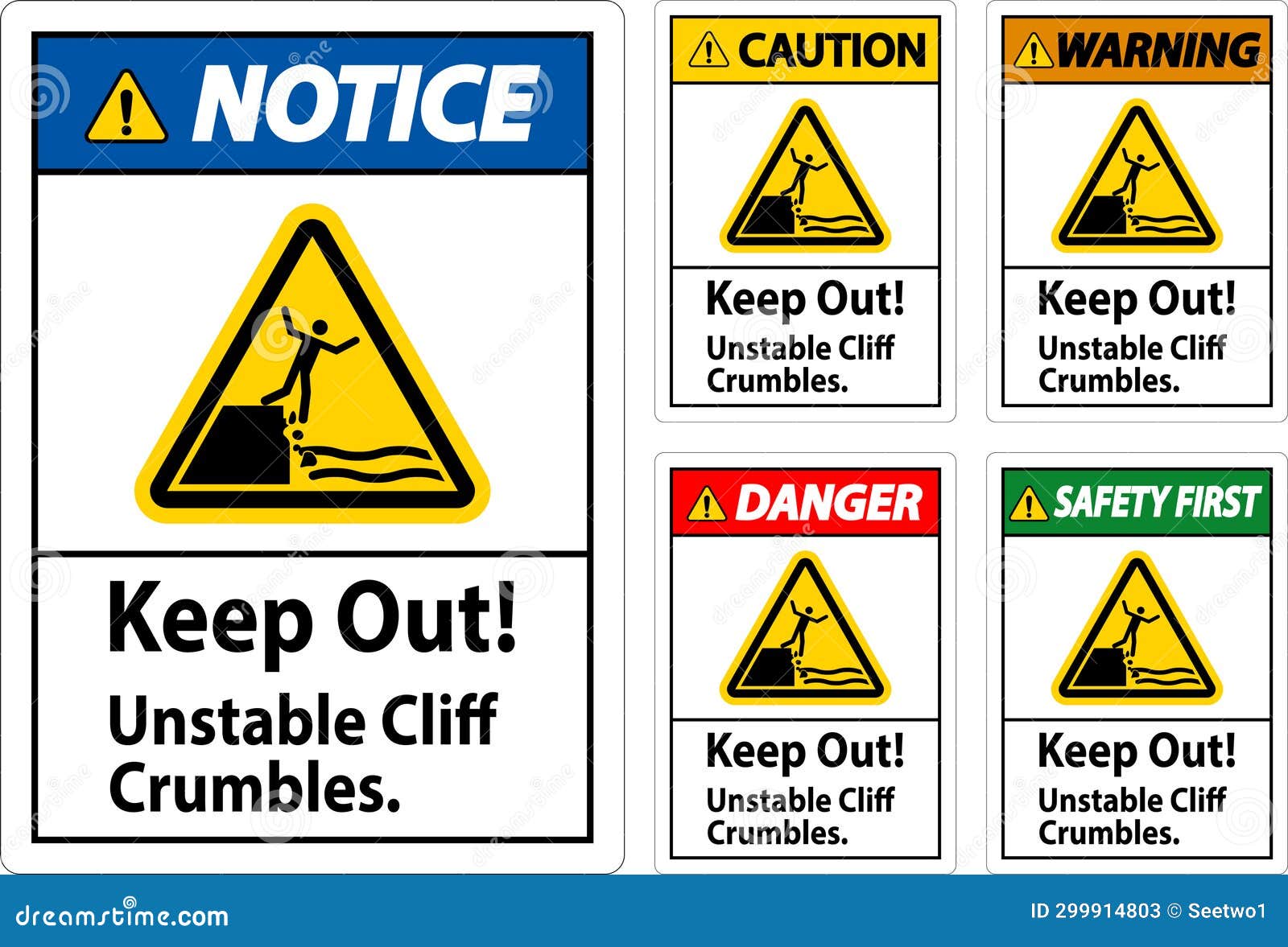 Warning Sign, Keep Out Unstable Cliff Crumbles Stock Vector ...