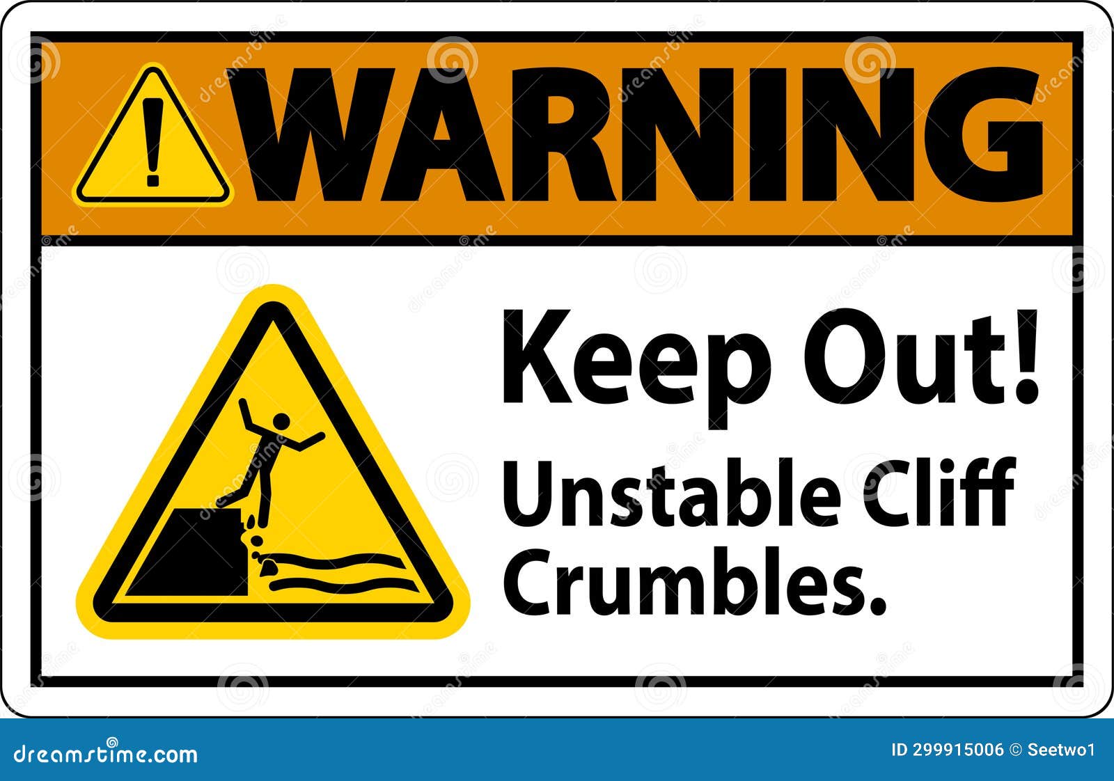 Warning Sign, Keep Out Unstable Cliff Crumbles Stock Vector ...