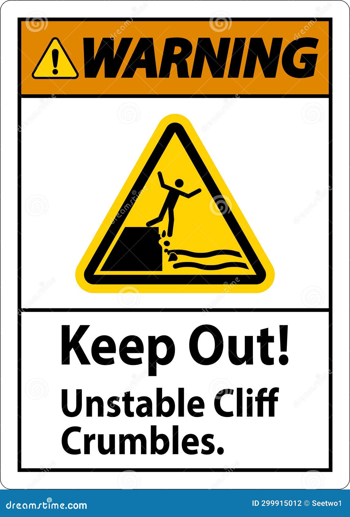 Warning Sign, Keep Out Unstable Cliff Crumbles Stock Vector ...