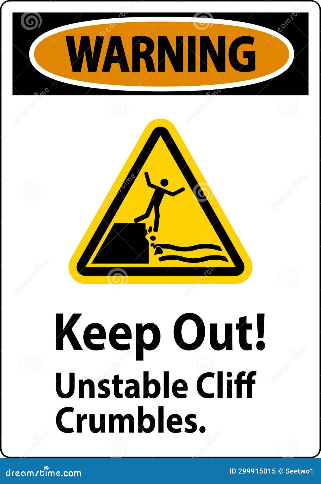 Warning Sign, Keep Out Unstable Cliff Crumbles Stock Vector ...