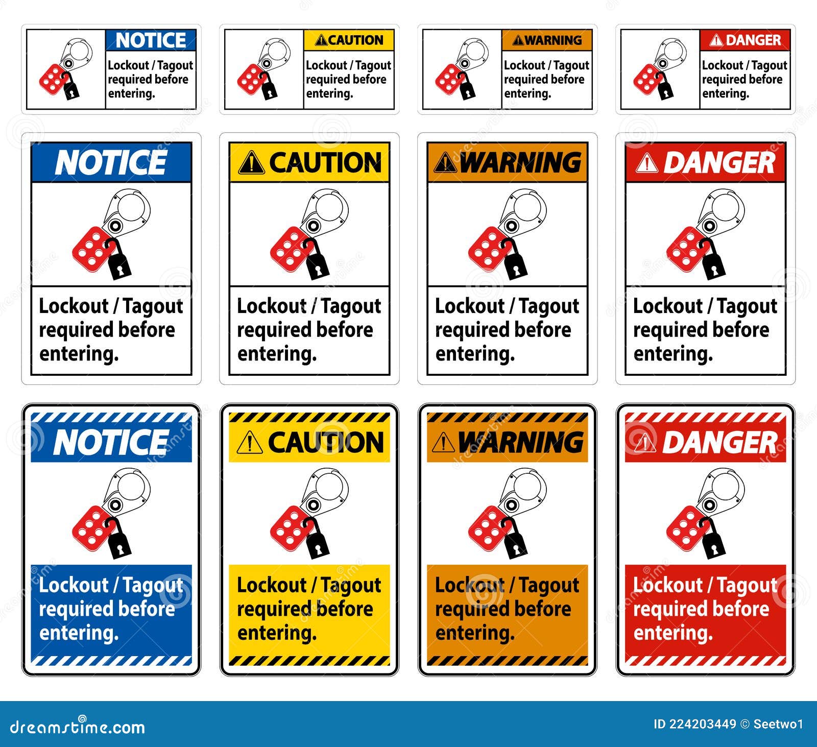 Warning Sign Lockout ,Tagout Required Before Entering Cartoon Vector ...