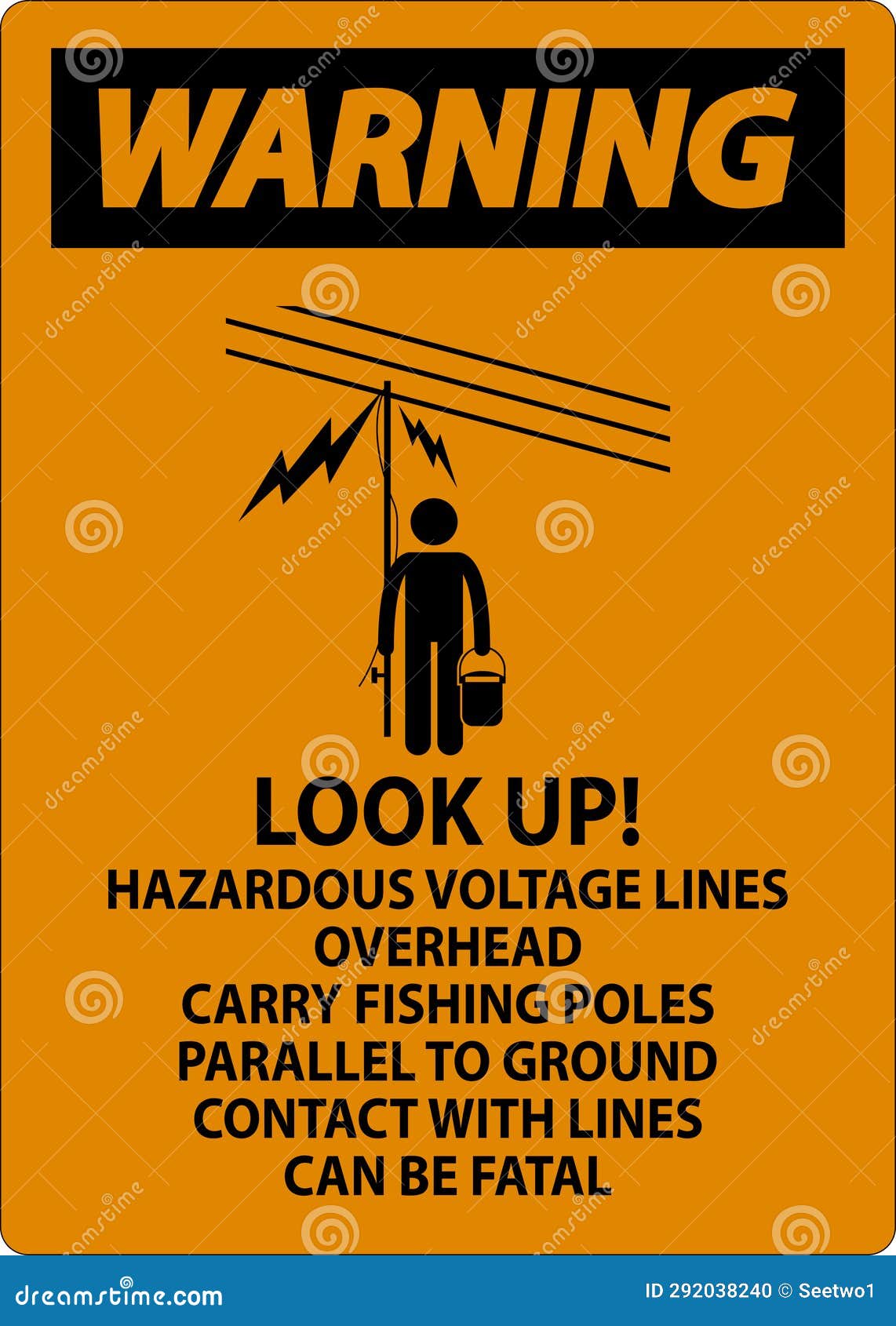 Warning Sign Look Up Hazardous Voltage Lines Overhead Stock Vector ...