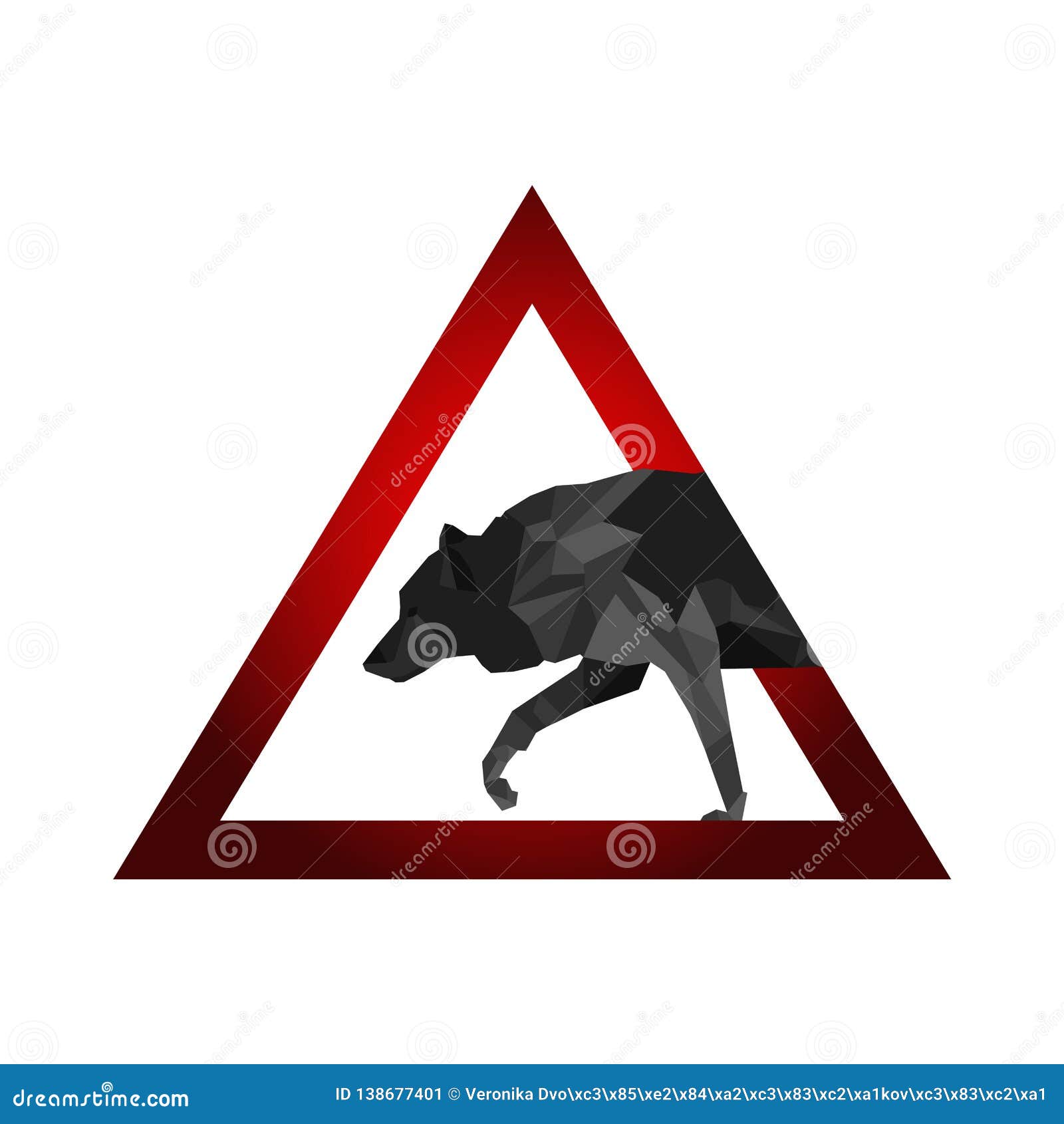 Warning Sign with Low Poly Wolf Stock Vector - Illustration of ...