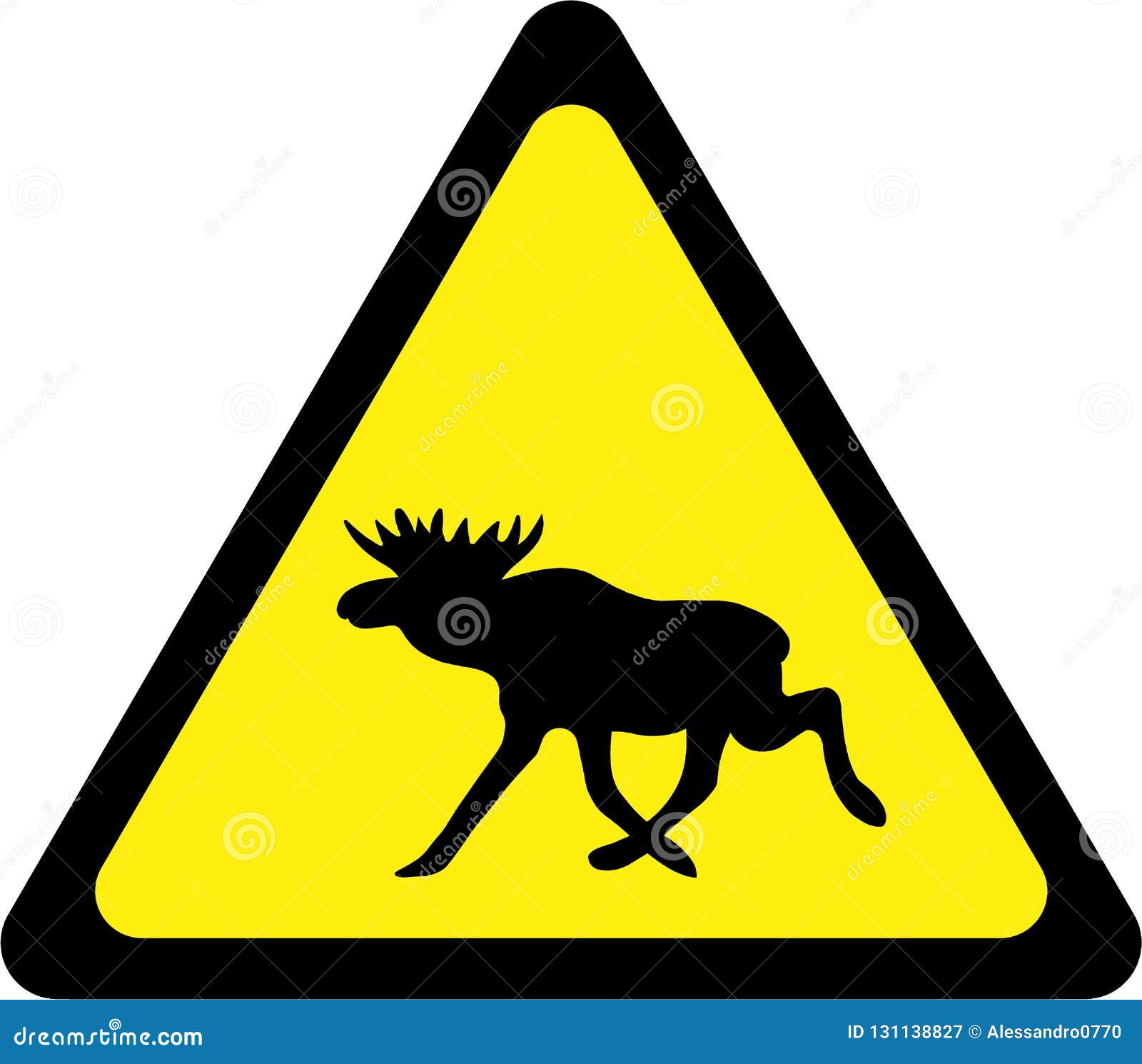 Warning Sign with Moose on Road Stock Illustration - Illustration of ...