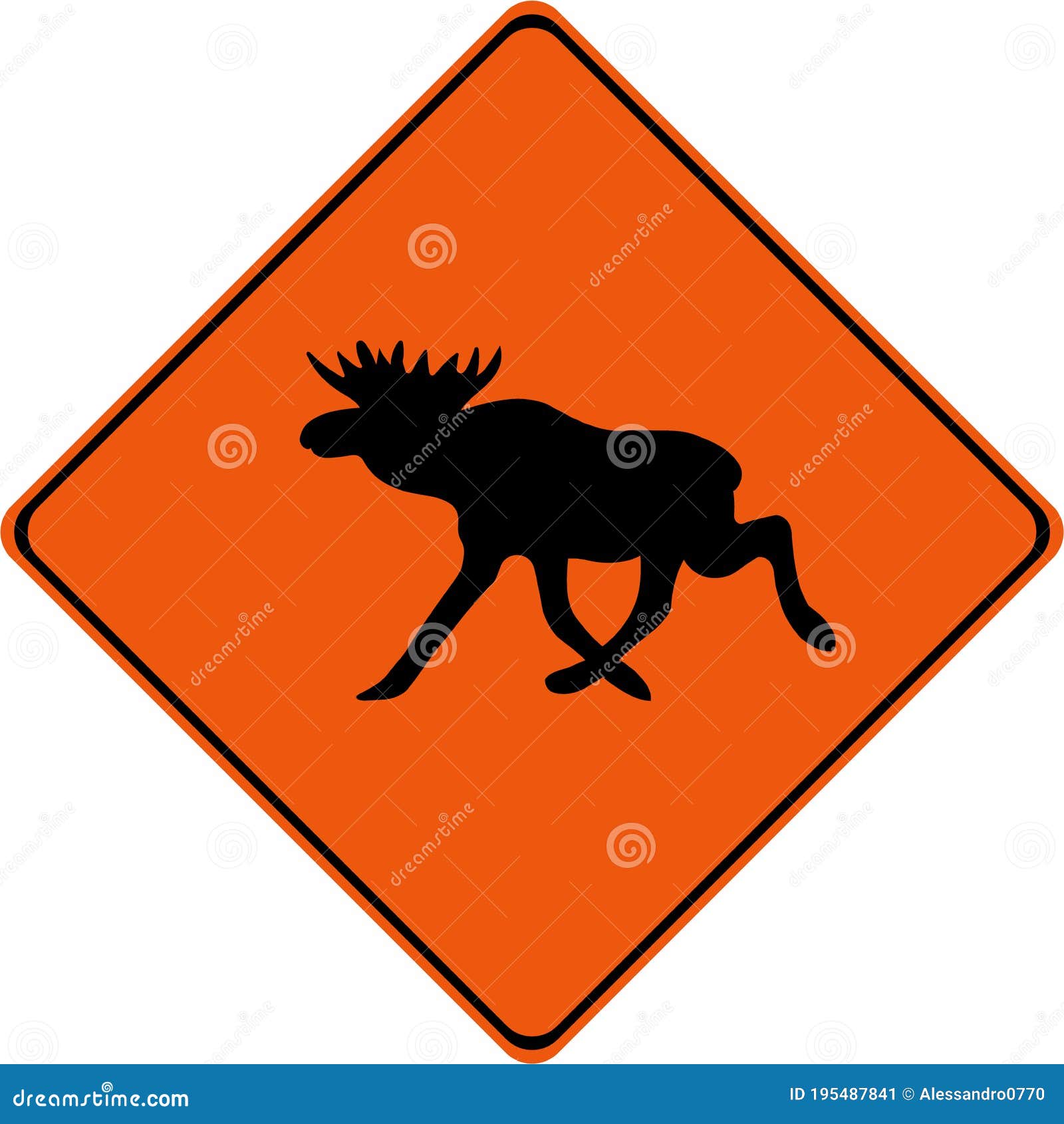 Warning Sign with Moose on Road Stock Illustration - Illustration of ...