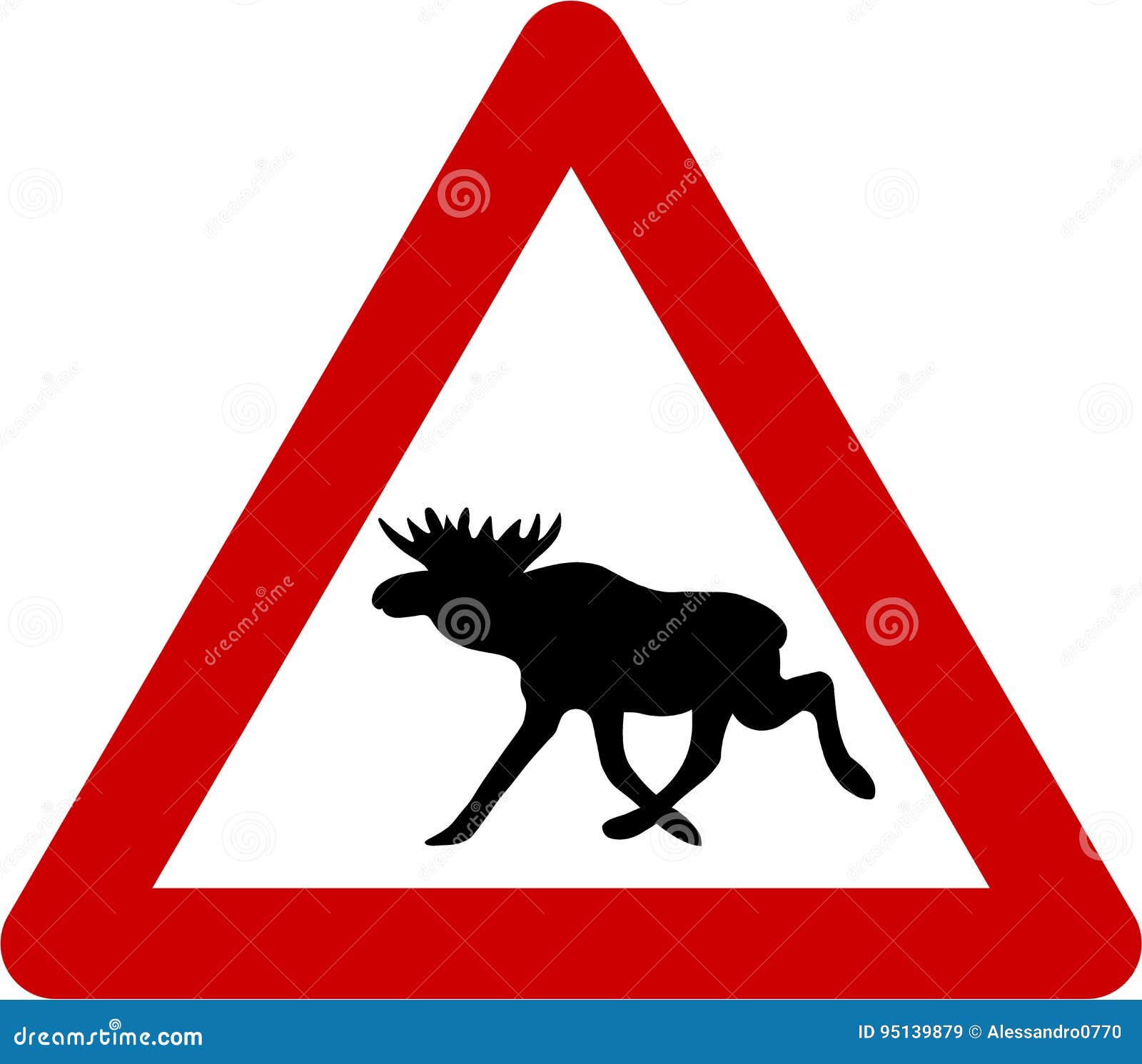 Warning Sign with Moose on Road Stock Illustration - Illustration of ...