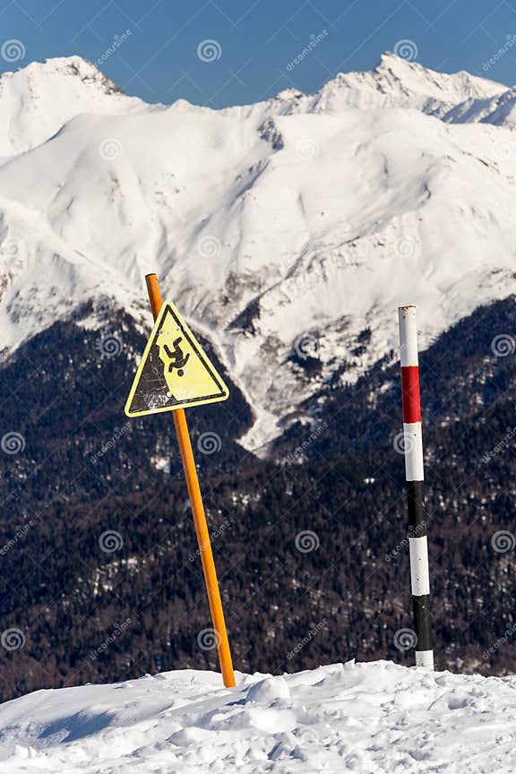 Warning Sign in the Mountains Stock Photo - Image of mountain, blue ...