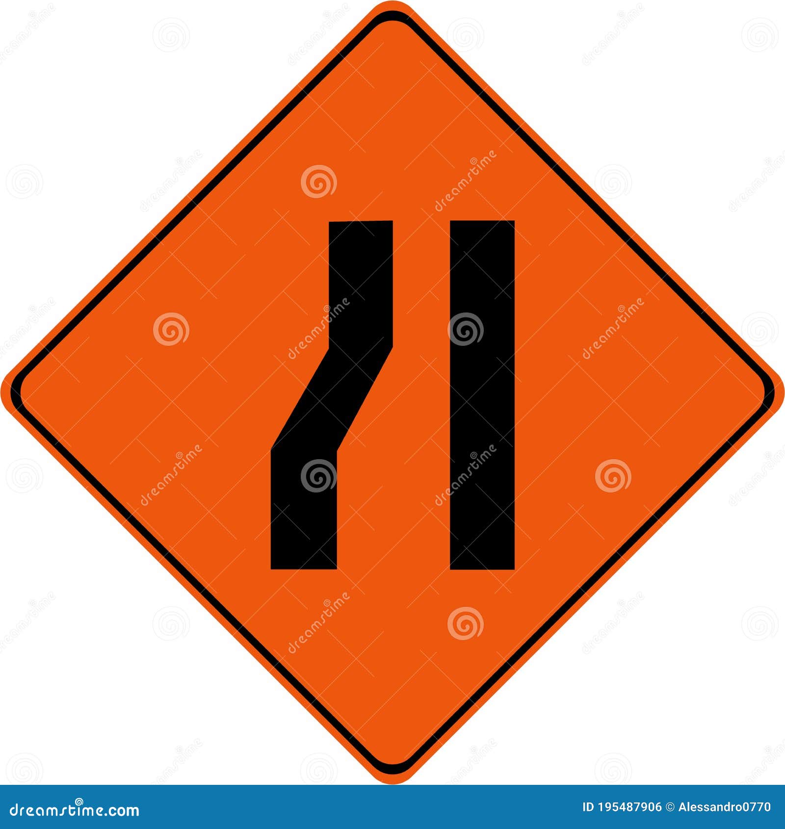 Warning Sign with Narrow Road on Left Stock Illustration - Illustration ...
