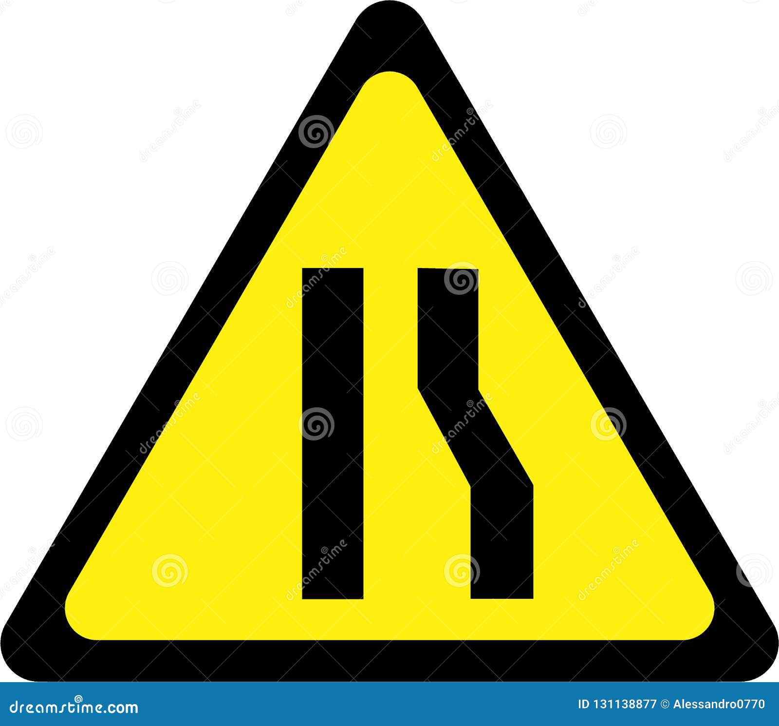 Warning Sign with Narrow Road on Right Stock Illustration ...