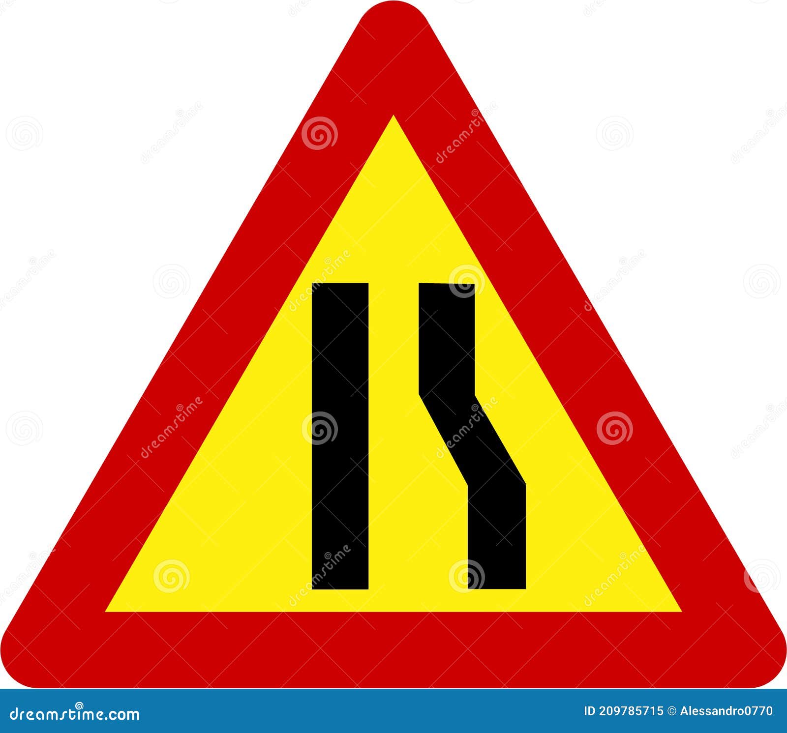 Warning Sign with Narrow Road on Right Stock Illustration ...