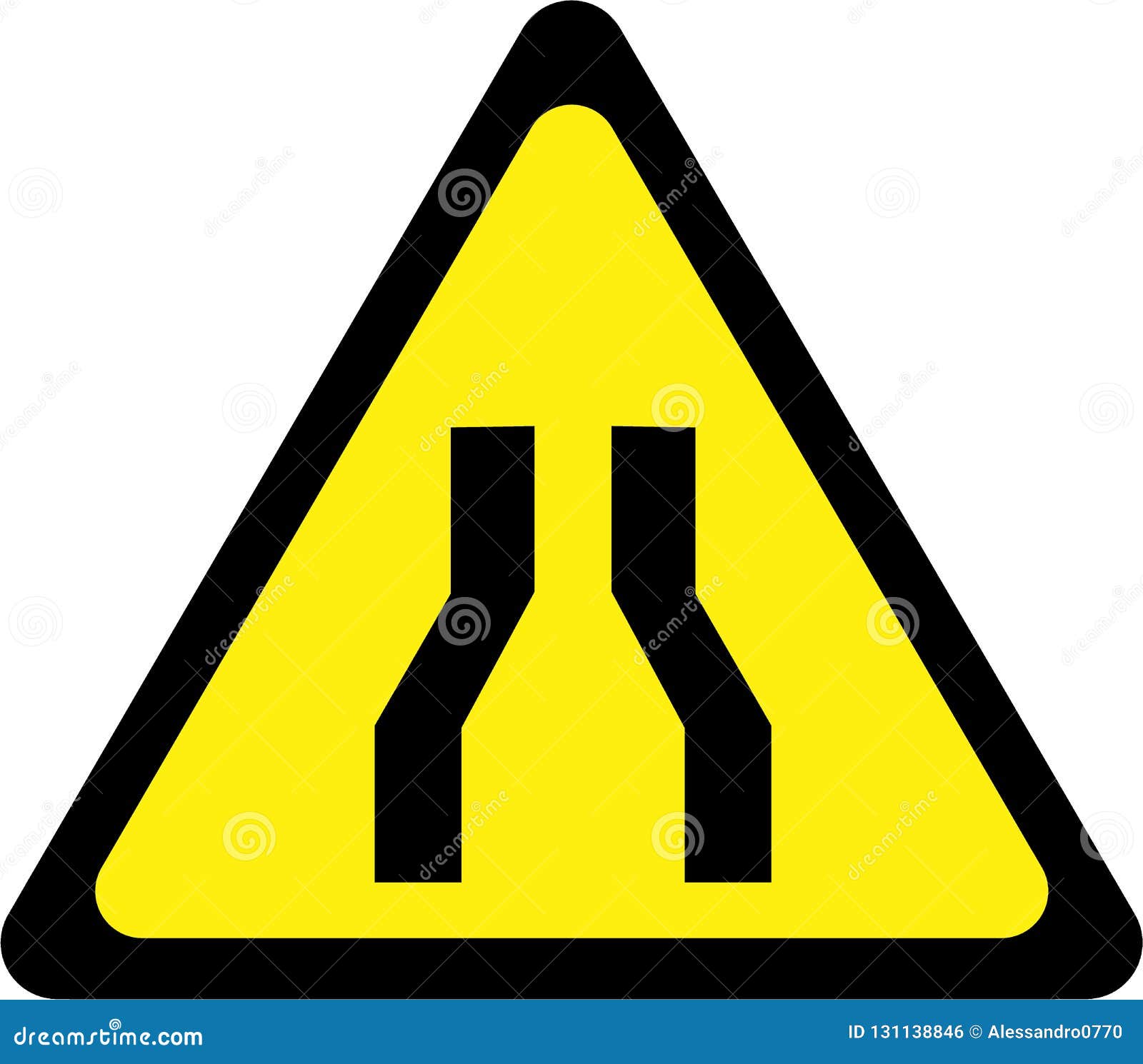 Warning Sign with Narrow Road Stock Illustration - Illustration of ...