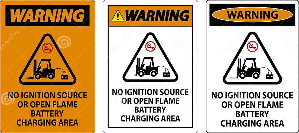 Warning Sign No Ignition Source or Open Flame, Battery Charging Area ...