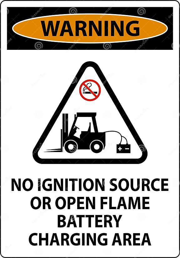Warning Sign No Ignition Source or Open Flame, Battery Charging Area ...