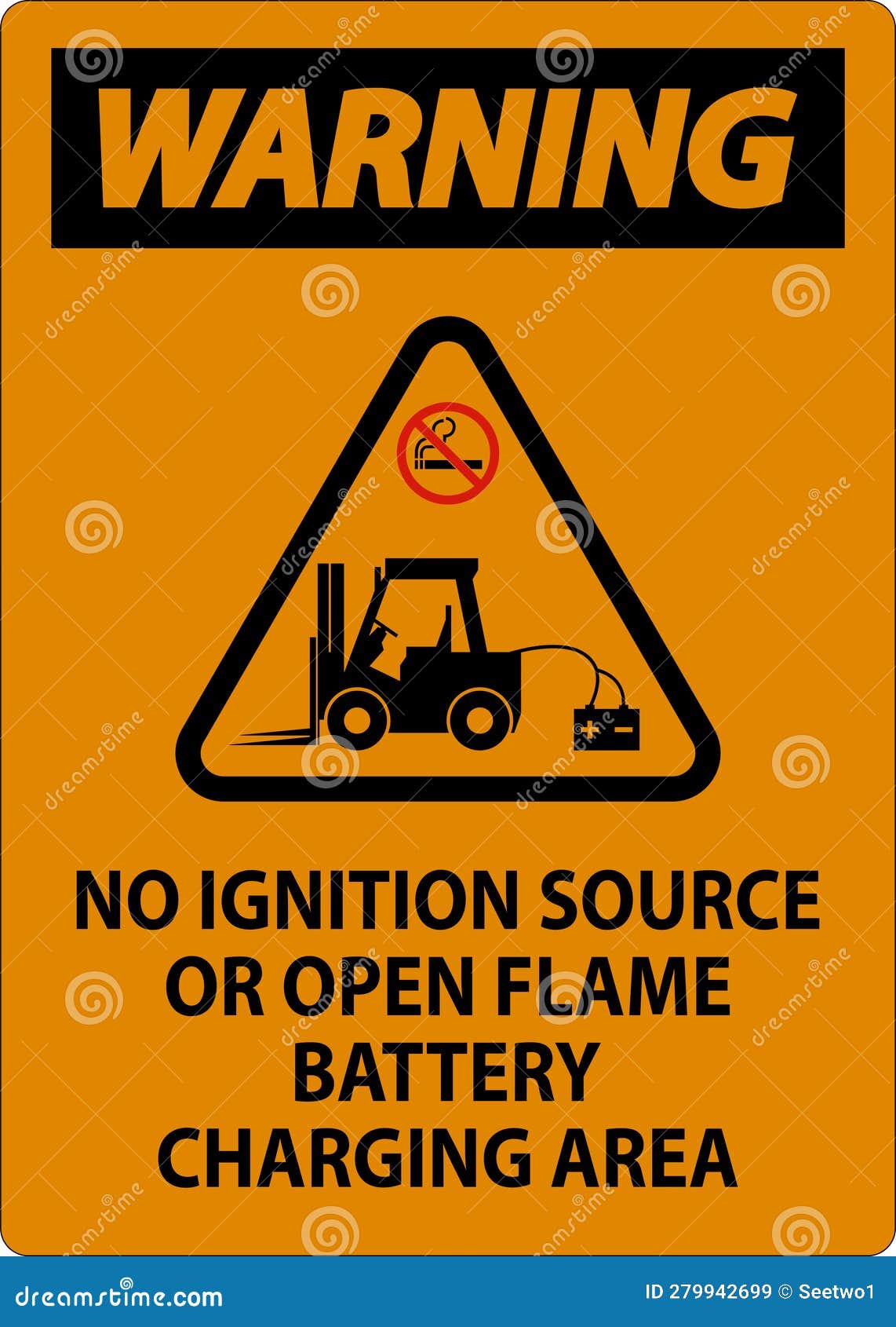 Warning Sign No Ignition Source or Open Flame, Battery Charging Area ...