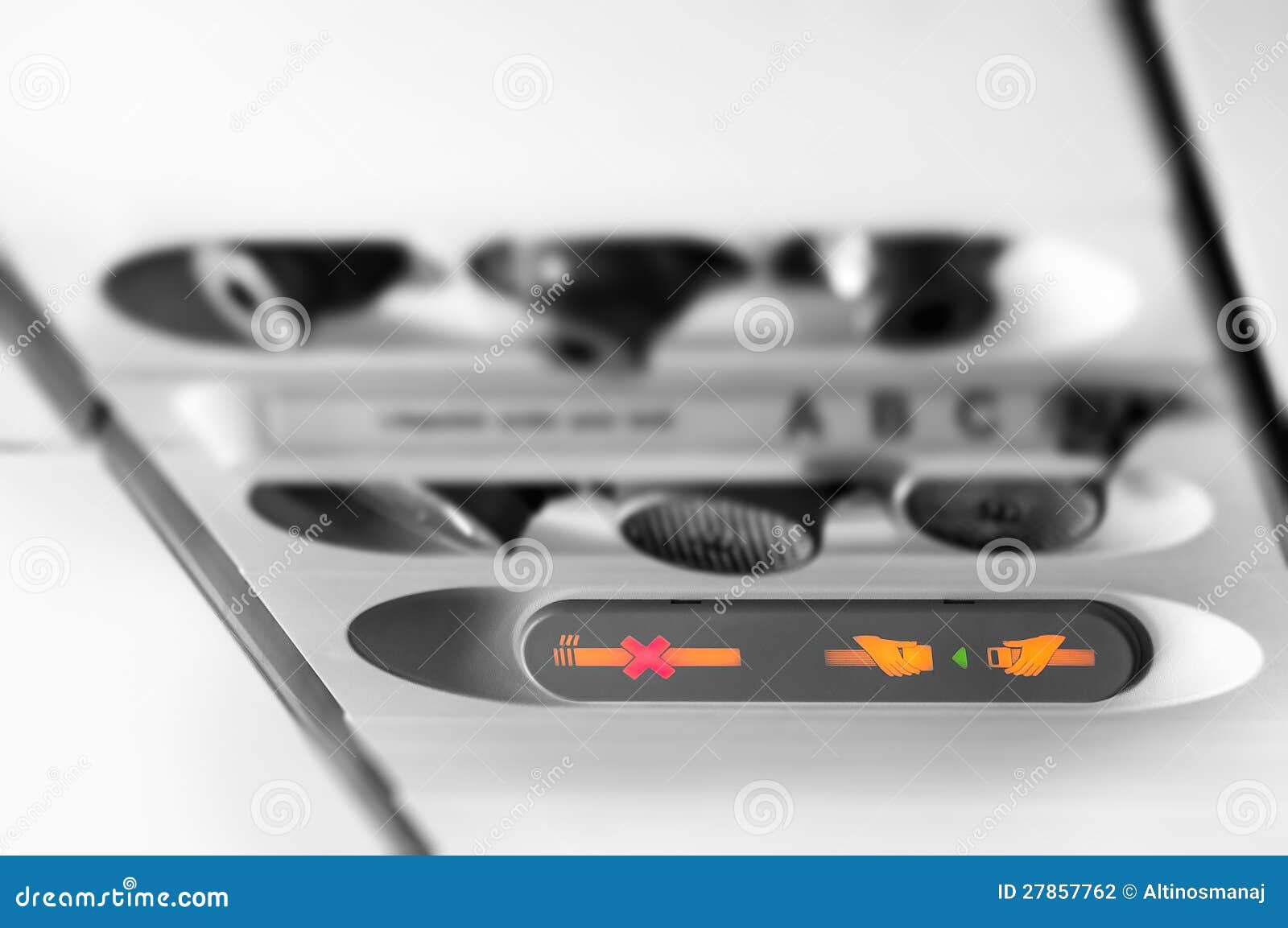 Warning Sign Onboard of an Airplain. Stock Photo - Image of panel ...