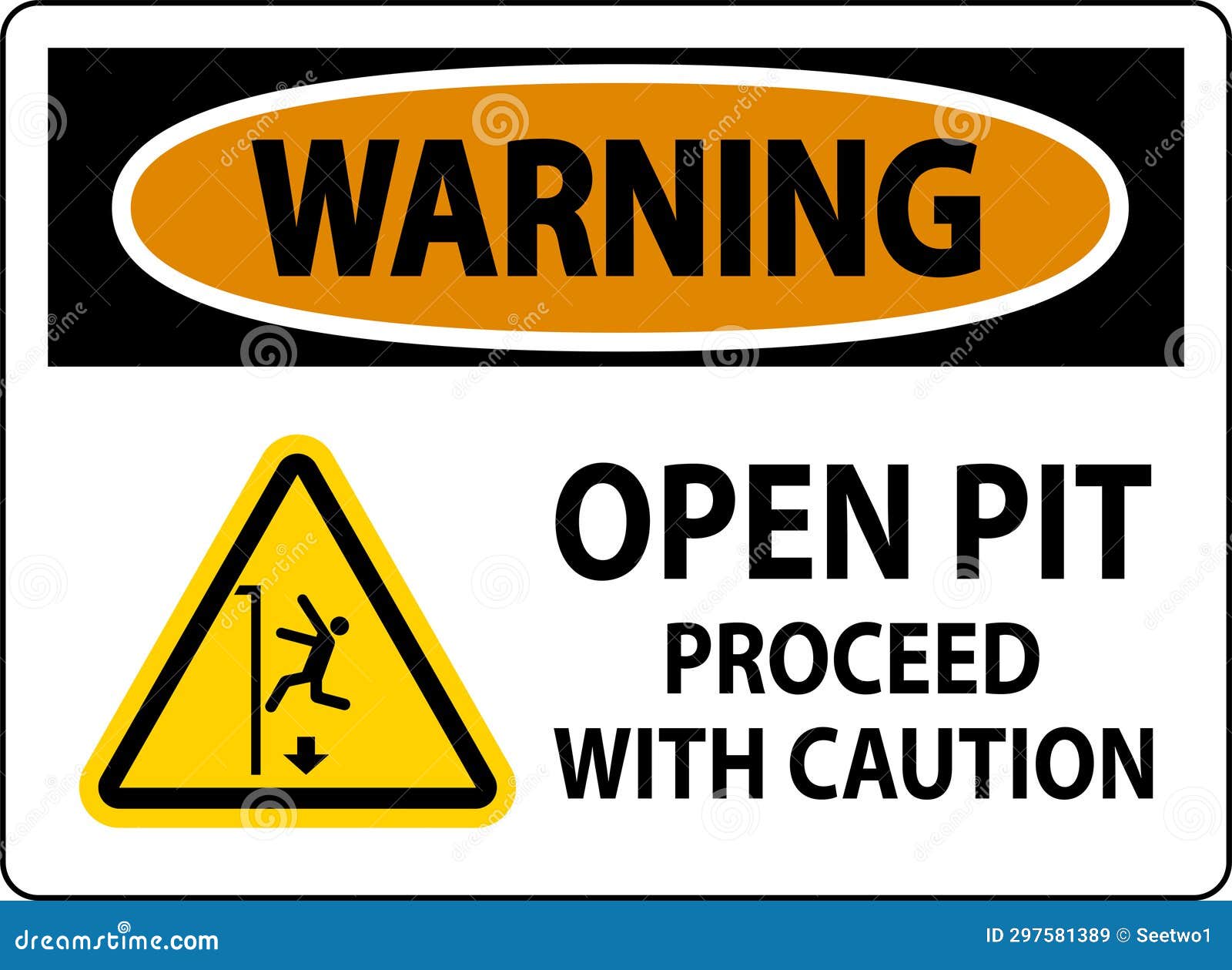 Warning Sign Open Pit Proceed with Caution Stock Vector - Illustration ...