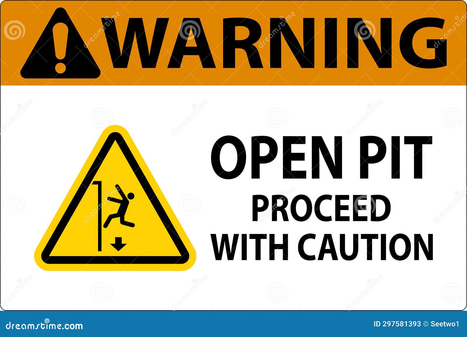 Warning Sign Open Pit Proceed with Caution Stock Vector - Illustration ...