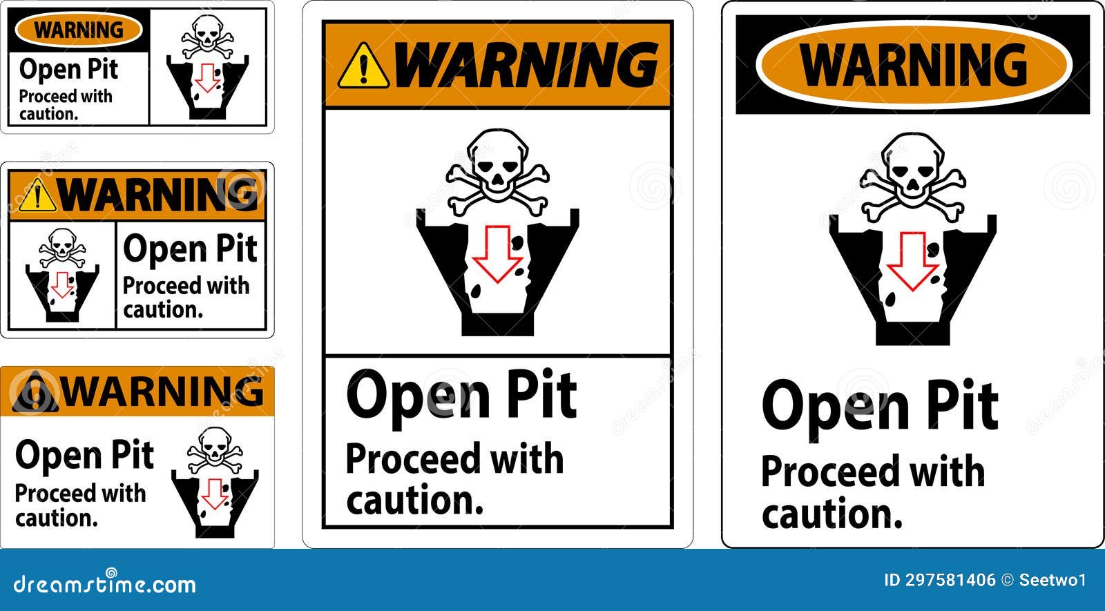Warning Sign Open Pit Proceed with Caution Stock Vector - Illustration ...
