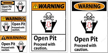 Warning Sign Open Pit Proceed with Caution Stock Vector - Illustration ...