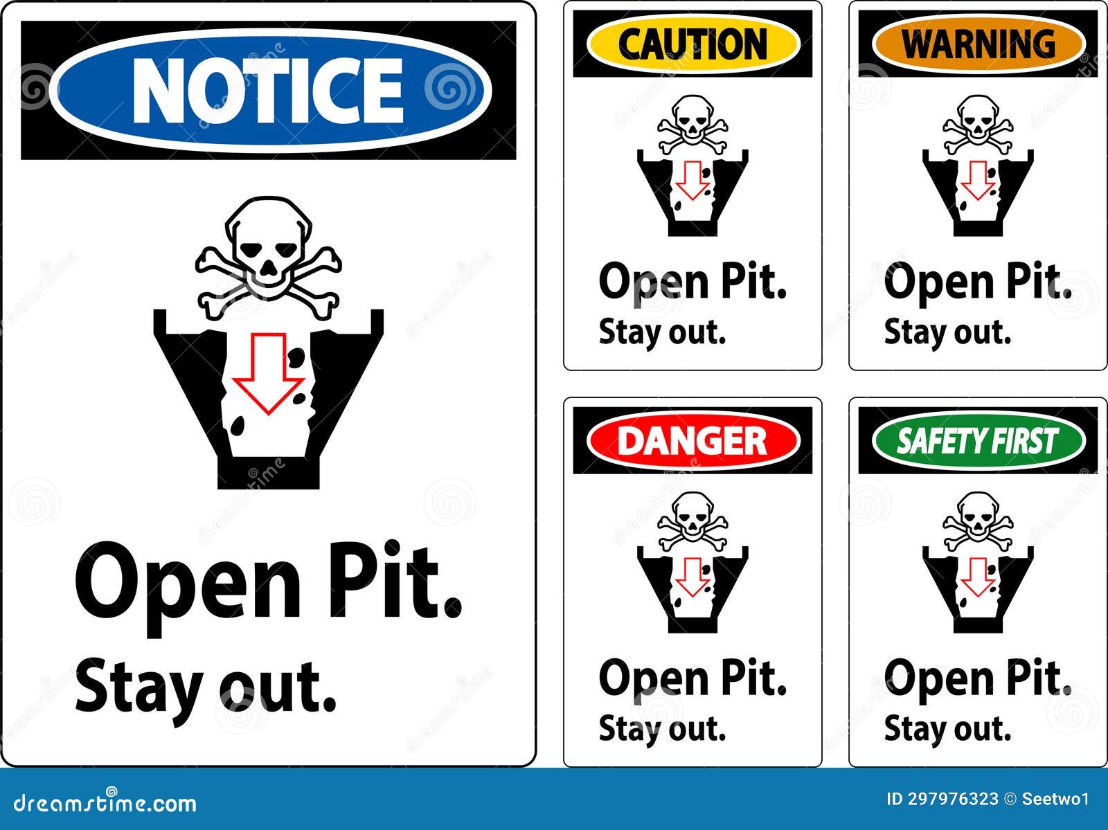 Warning Sign Open Pit, Stay Out Stock Vector - Illustration of portrait ...