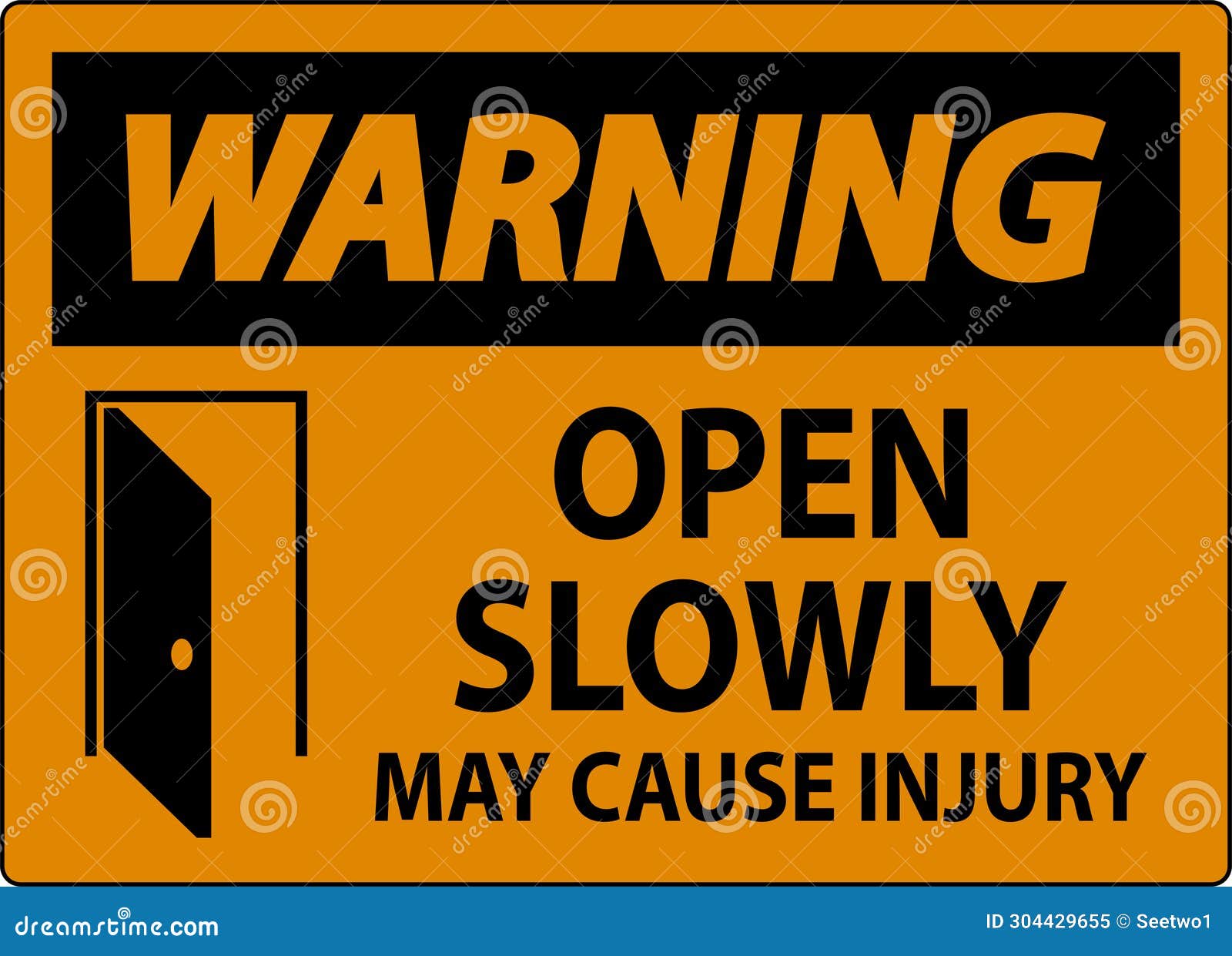 Warning Sign, Open Slowly, May Cause Injury Stock Vector - Illustration ...