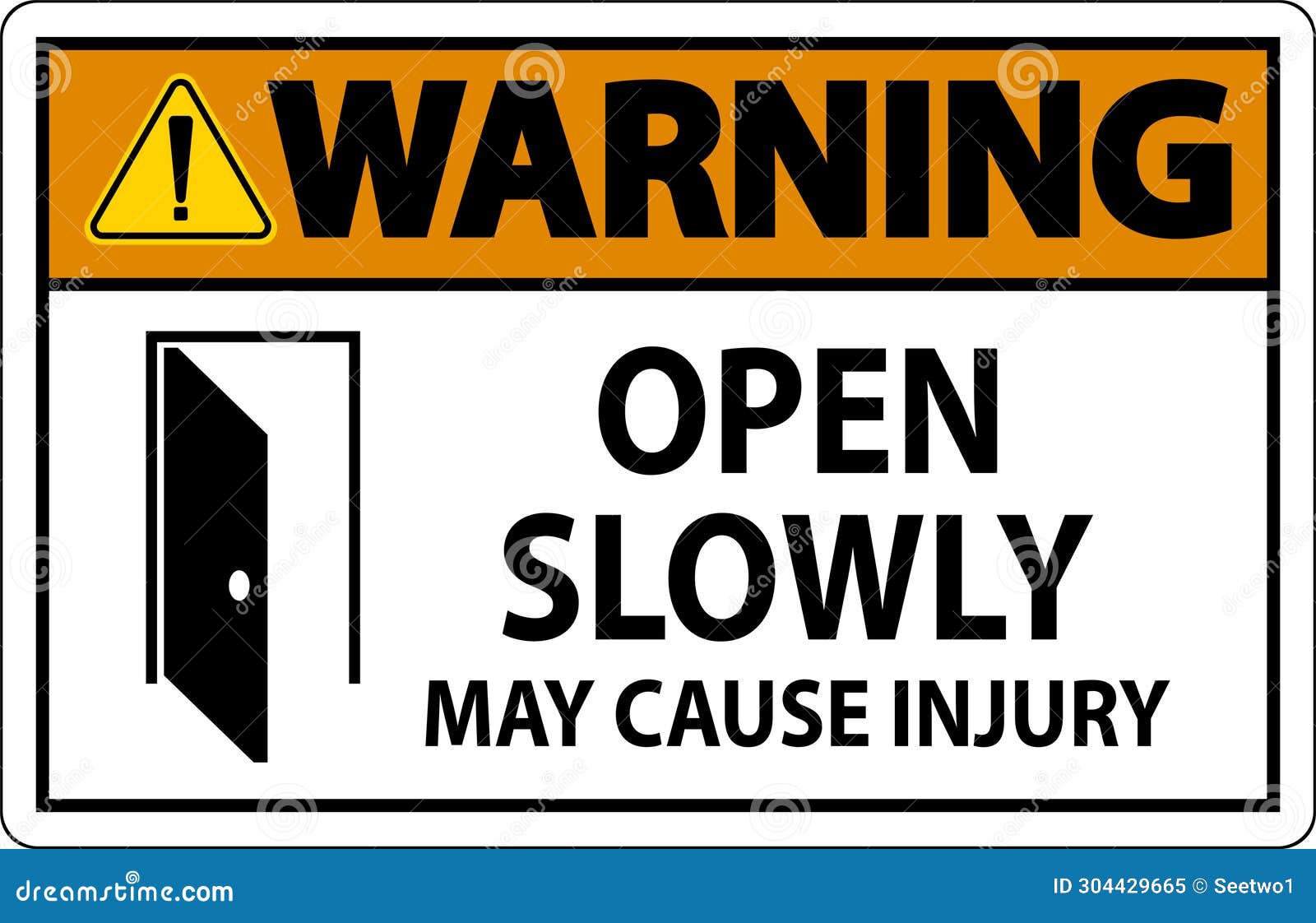 Warning Sign, Open Slowly, May Cause Injury Stock Vector - Illustration ...