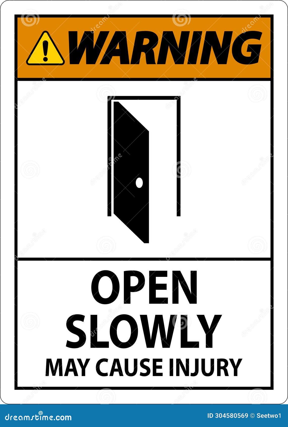 Warning Sign, Open Slowly, May Cause Injury Stock Vector - Illustration ...