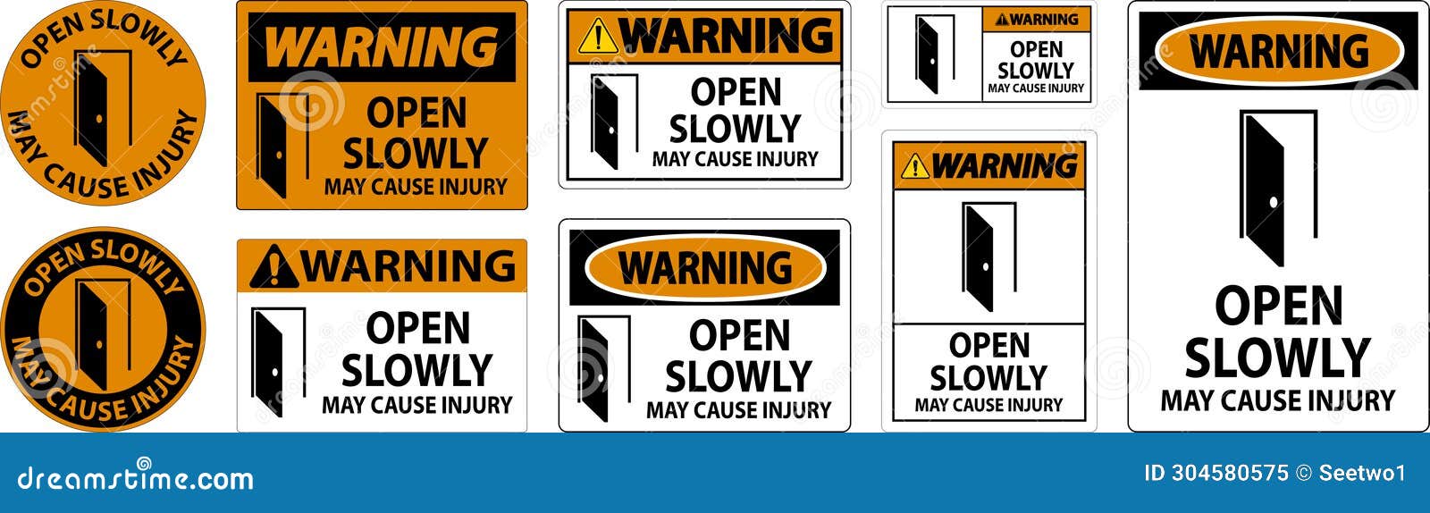 Warning Sign, Open Slowly, May Cause Injury Stock Illustration ...