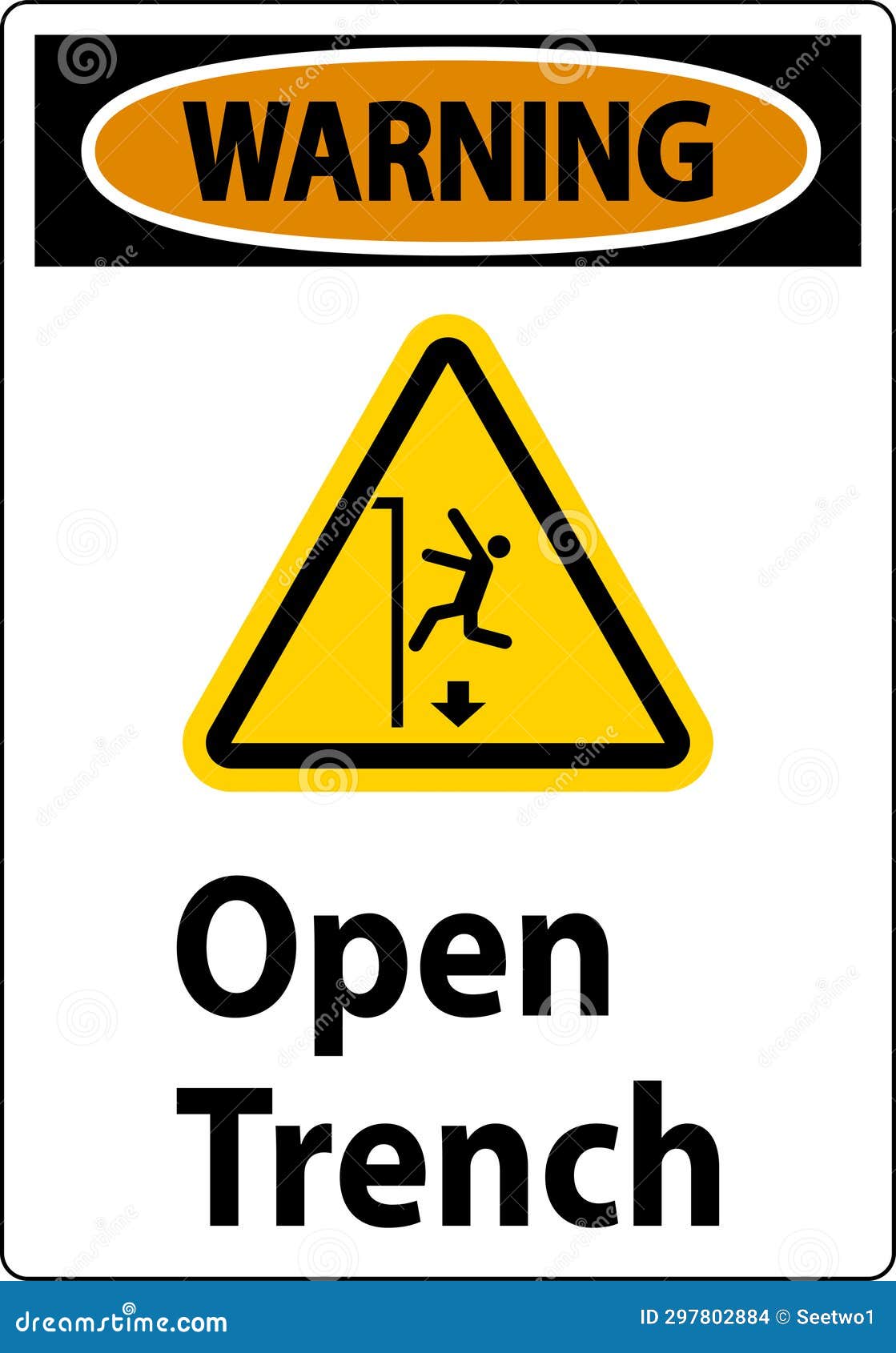 Warning Sign Open Trench stock vector. Illustration of beware - 297802884