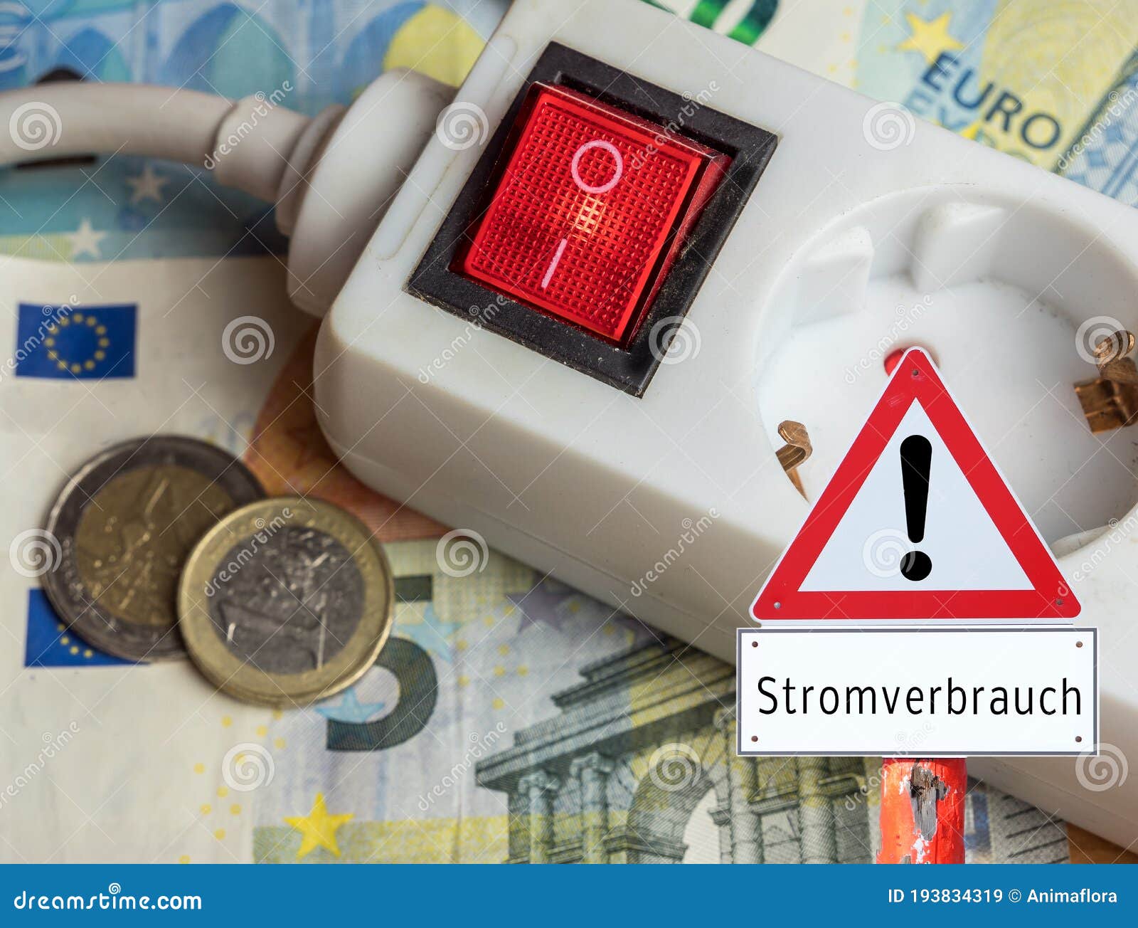 Warning Sign Power Consumption in German Stock Image - Image of euro ...