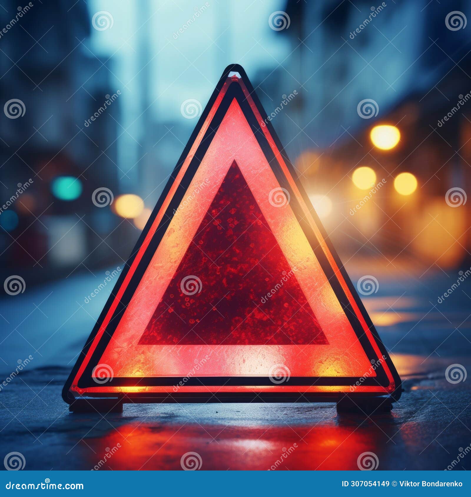 Warning Sign, Red Triangle on the Road Stock Image - Image of security ...