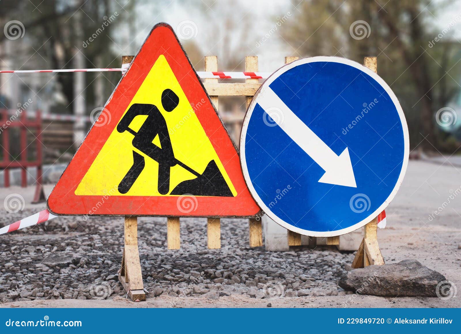 Warning Sign of Repair Work, Prescriptive Sign Indicating the Side of ...