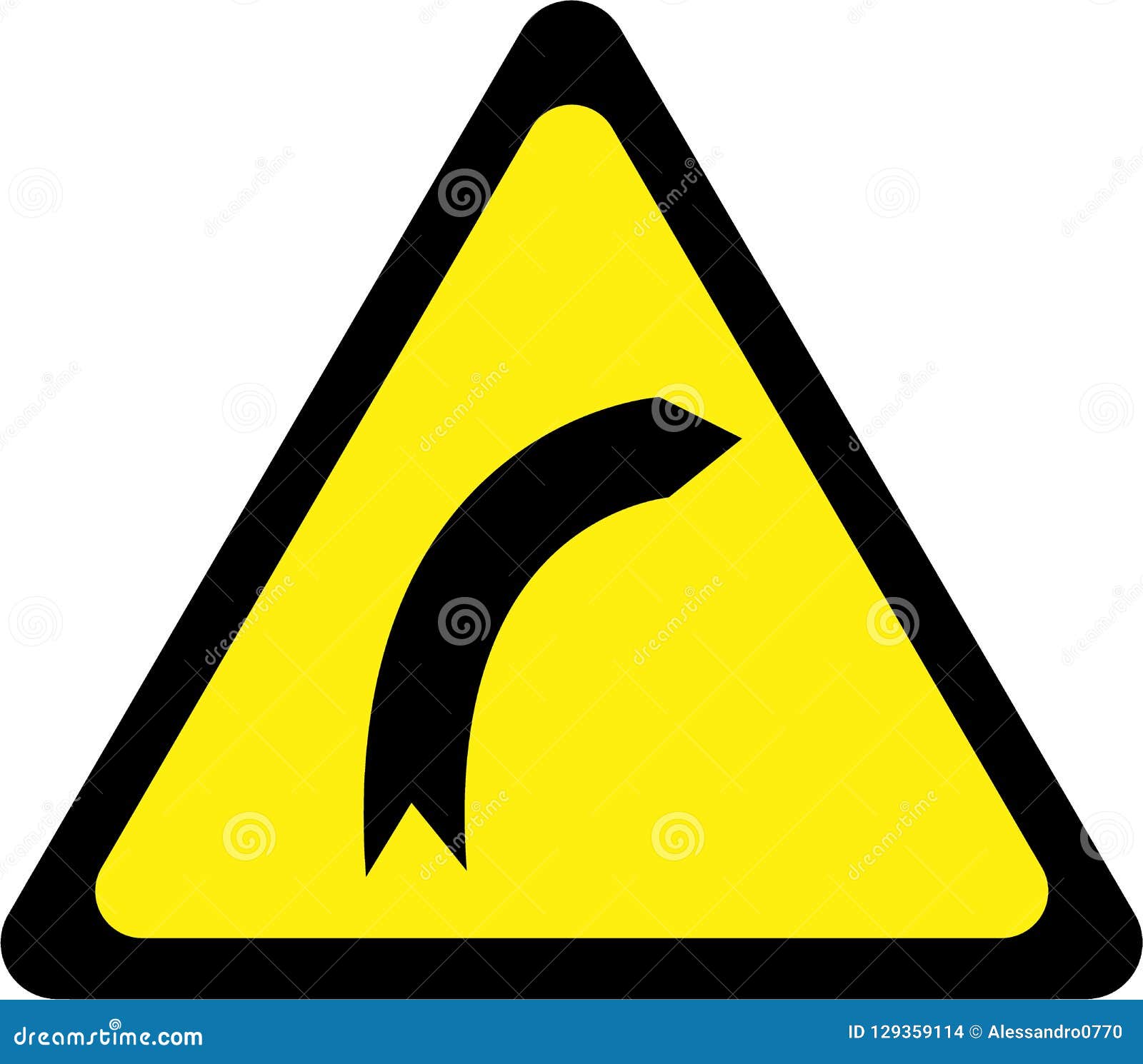 Warning Sign with Right Bend Stock Illustration - Illustration of ...