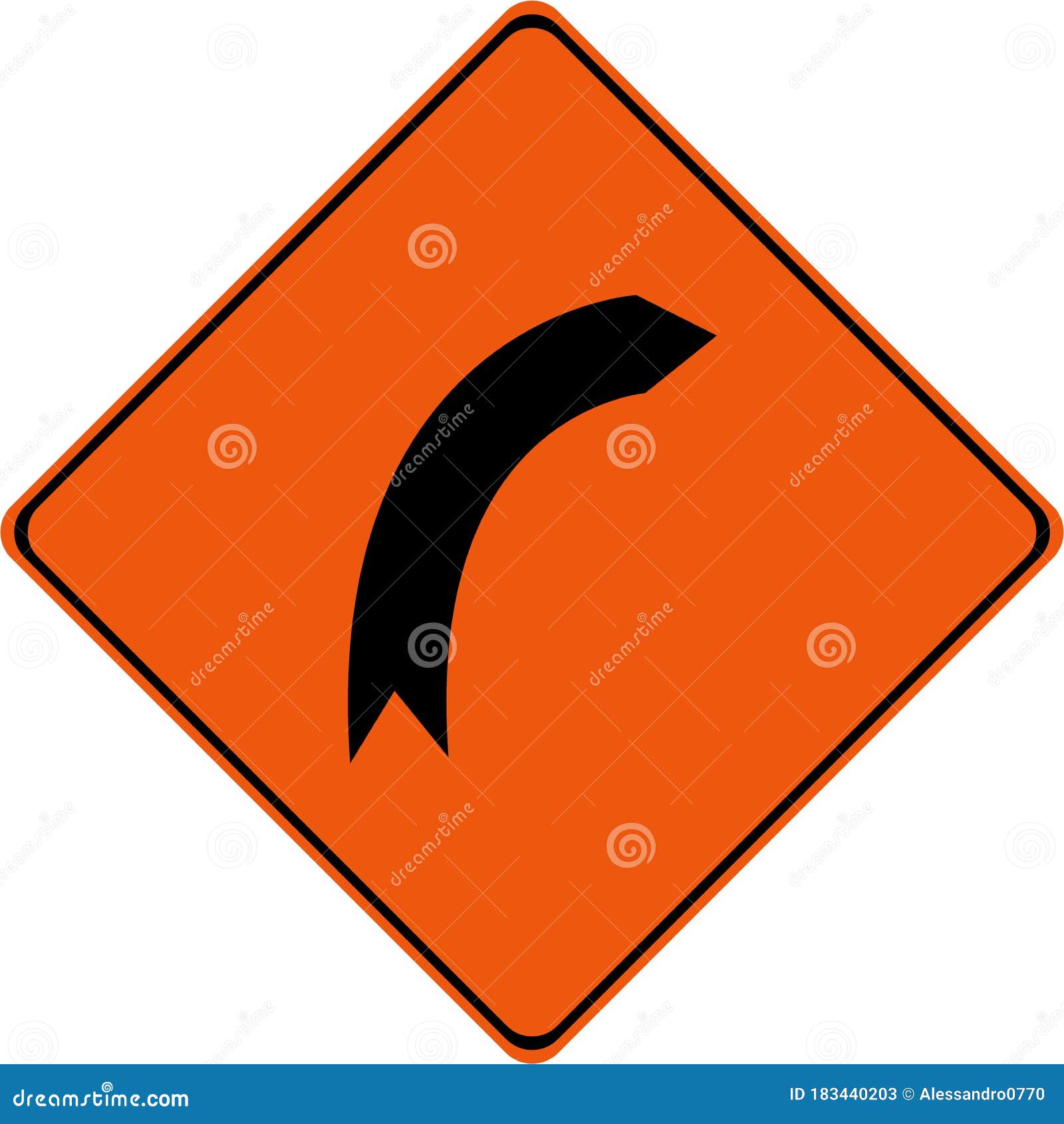 Warning Sign with Right Bend Stock Illustration - Illustration of ...