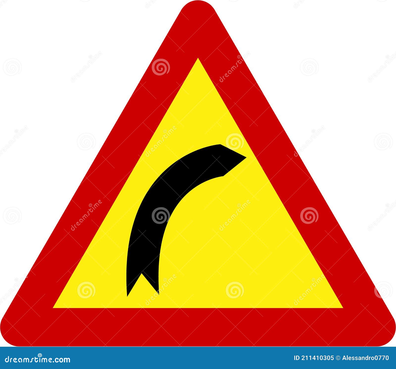 Warning Sign with Right Bend Stock Illustration - Illustration of curve ...