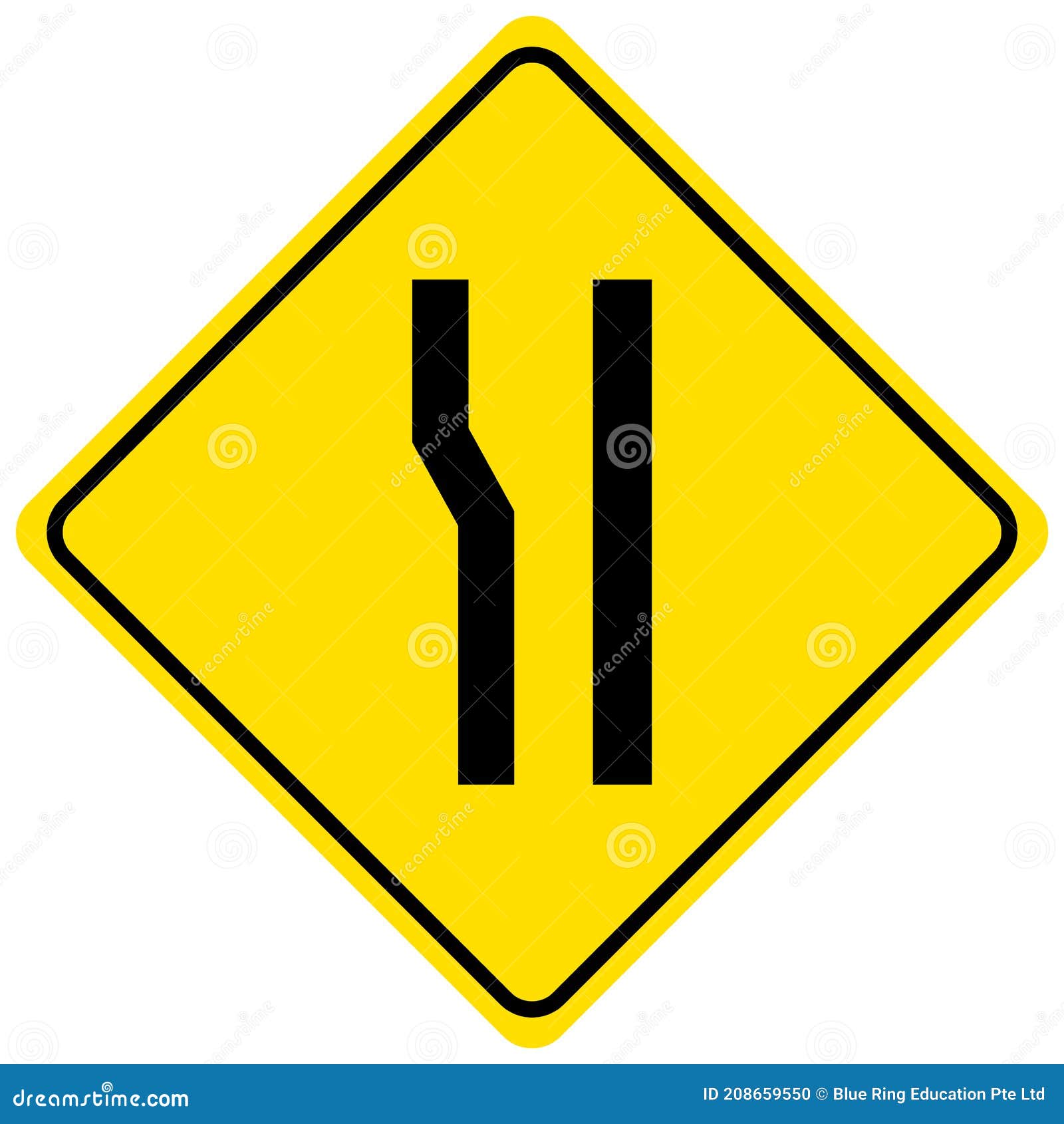 Road Narrowing Sign RGB Color Icon Vector Illustration | CartoonDealer ...
